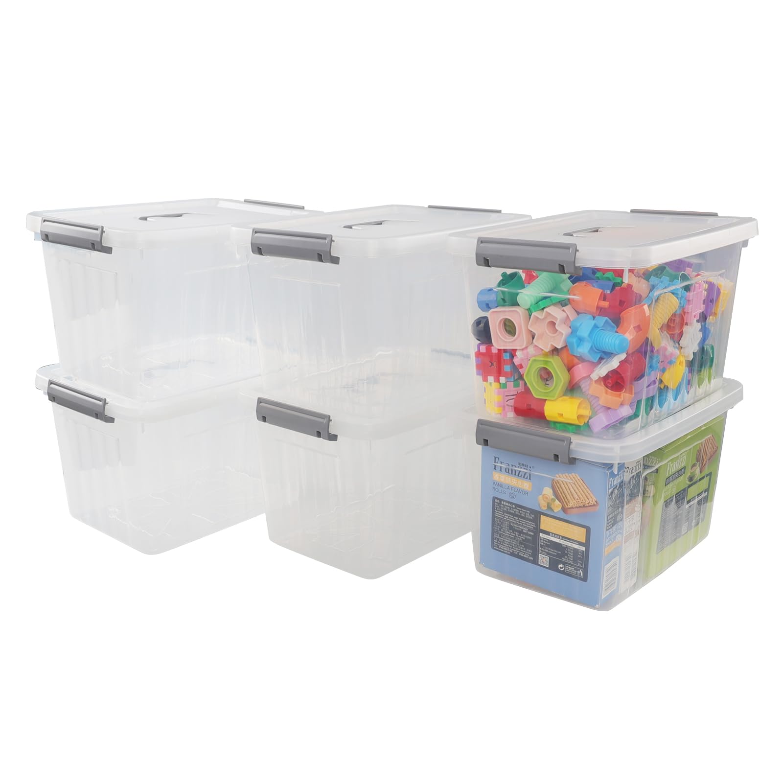 Kiddream 6-pack 10 Liter Plastic Storage Boxes, Clear Storage Tote Bins with Lids and handles