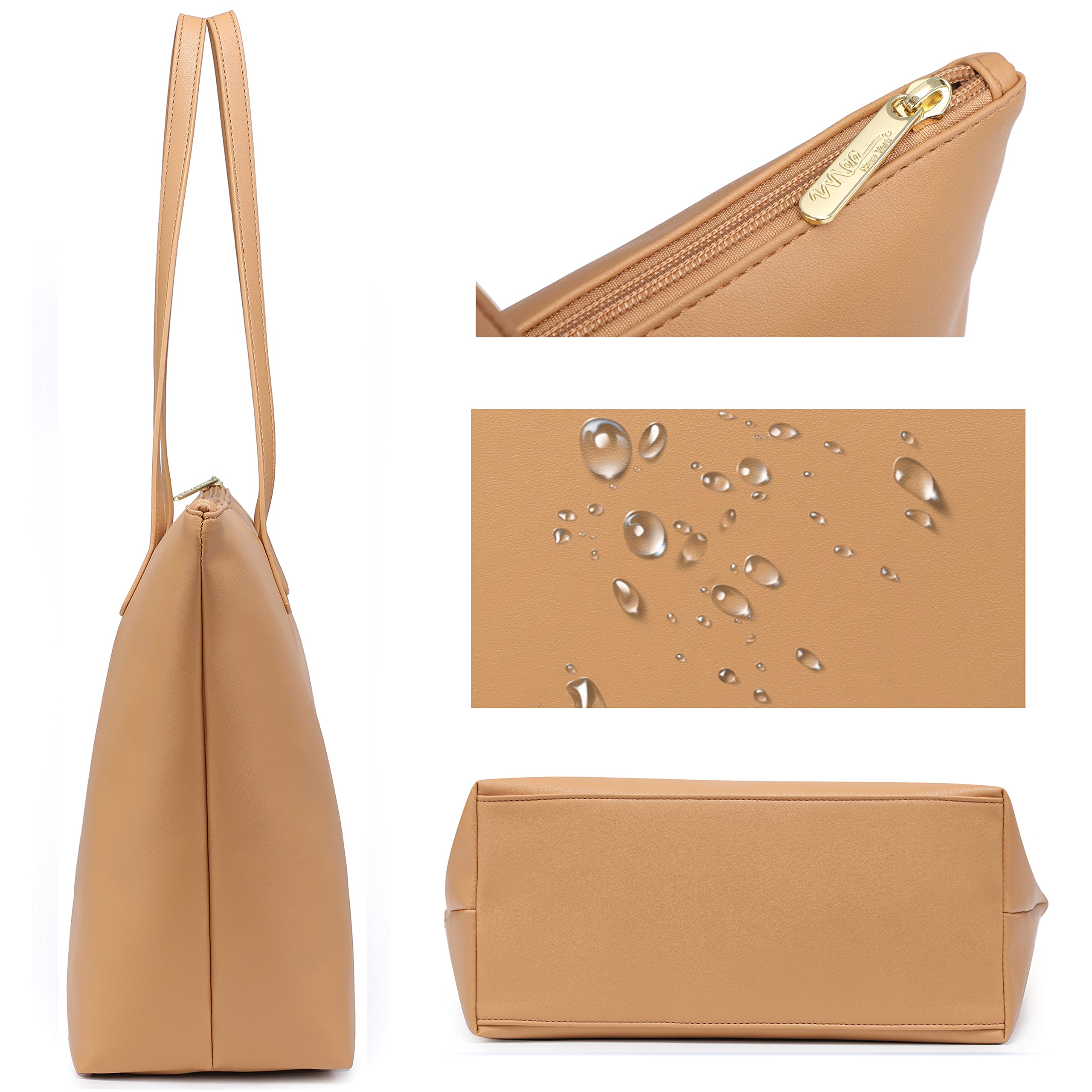NNEE Water Resistance Light Weight Leather Tote Bag Big Capacity Handbag Shoulder Bag - Black