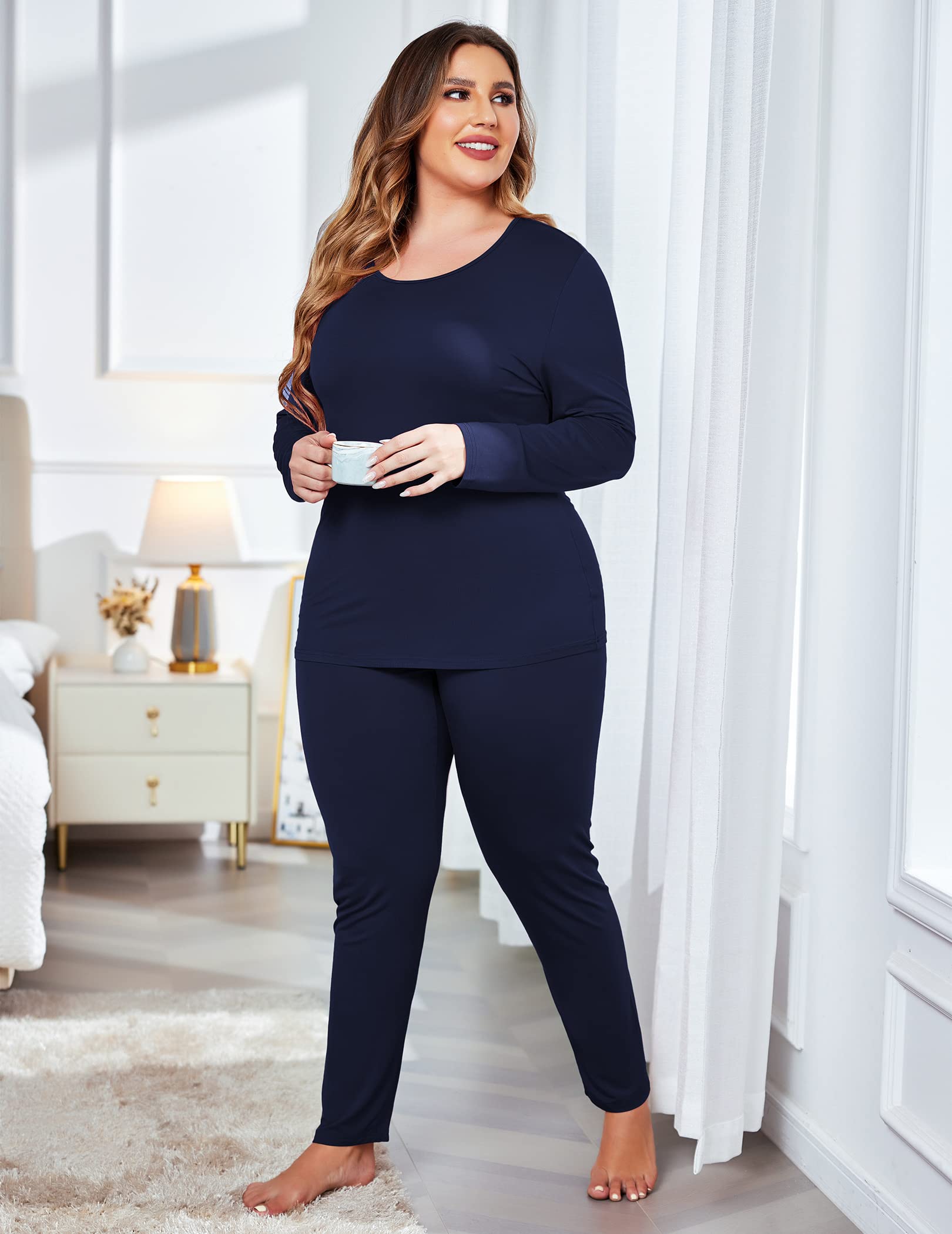 IN'VOLAND Women’s Plus Size Long Johns Sets 2 Pcs Base Layer Sets Thermal Underwear Top & Bottom Pajamas(16W-28W)