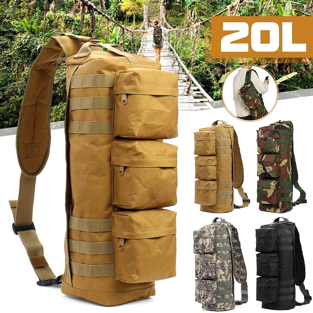 NC 20L Tactical Sling Bag EDC Molle Shoulder Bag Travel Hunting Climbing Storage Bag (Color : Jungle Camouflage)
