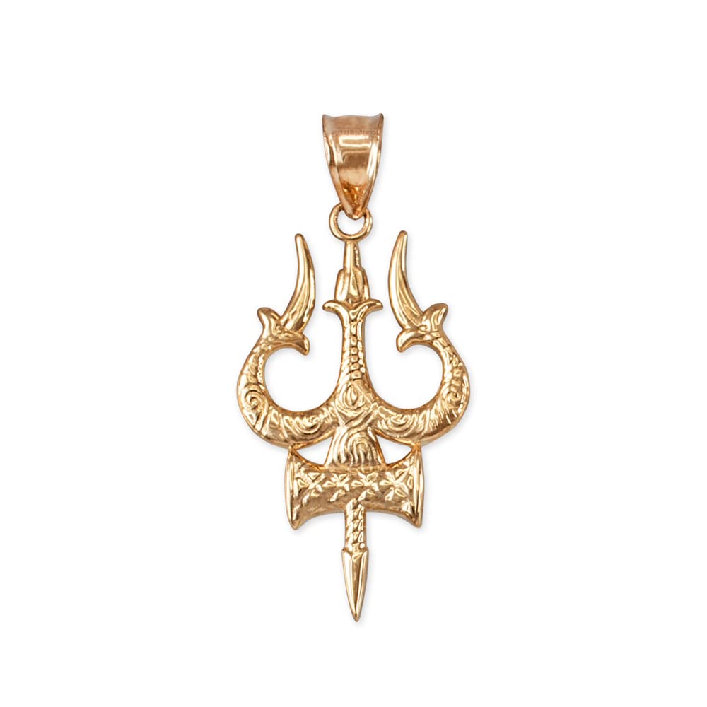 LA BLINGZ 14K Yellow Gold Trident of Lord Shiva Trisula Pendant Necklace (Pendant only)