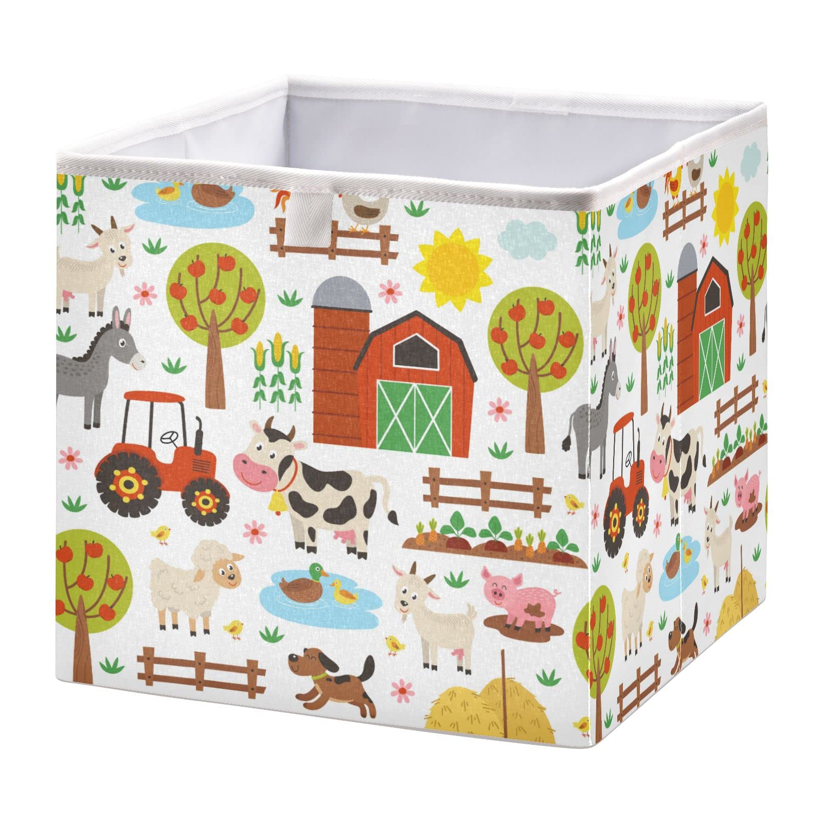 Kigai Farm Animals Cube Storage Bin, Large Foldable Organizer Basket for Toys, Shelves, Laundry, Nursery -11 x 11 x 11 in