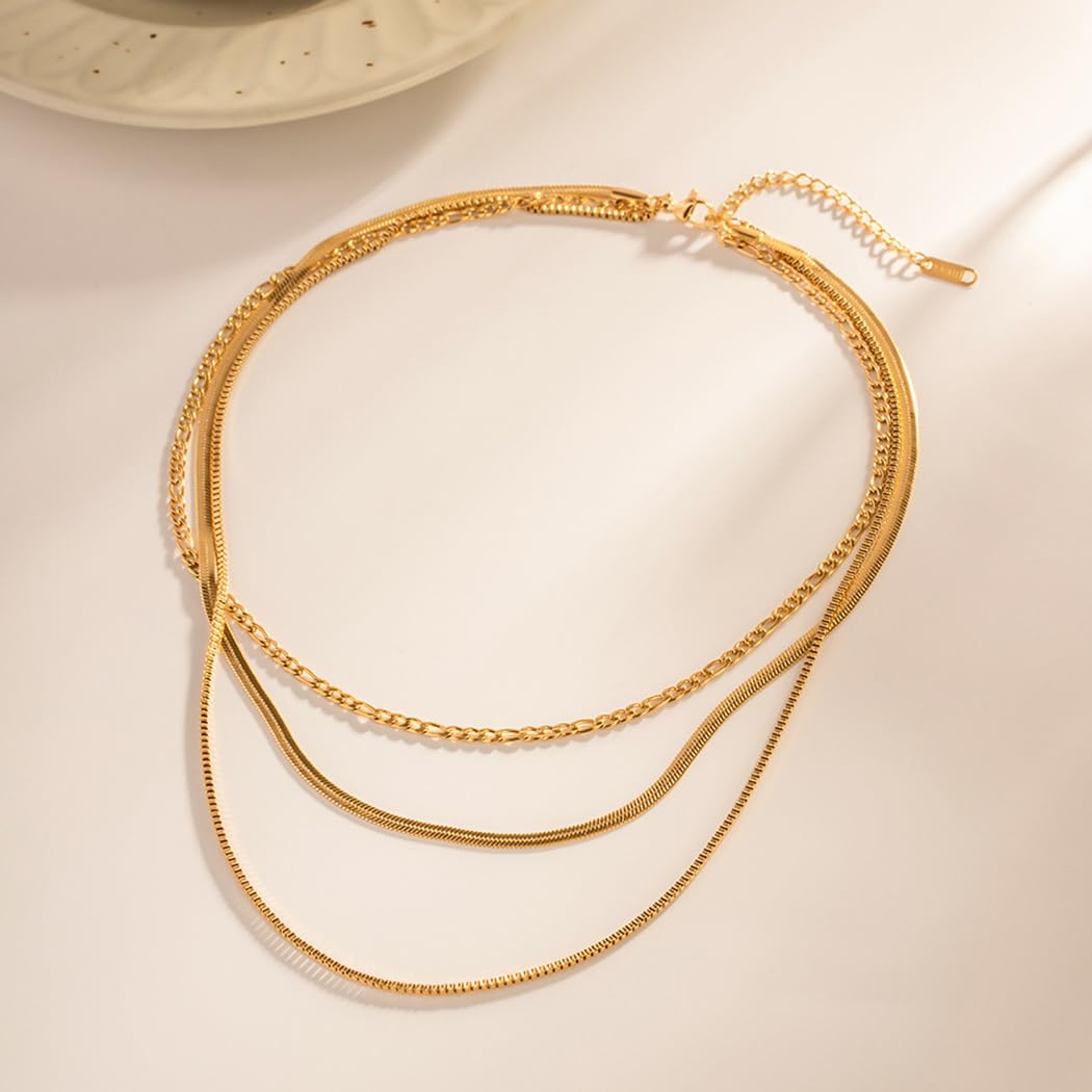 Jeairts Layered Herringbone Necklace Gold Snake Chain Choker Necklaces Dainty Necklace Jewelry for Women