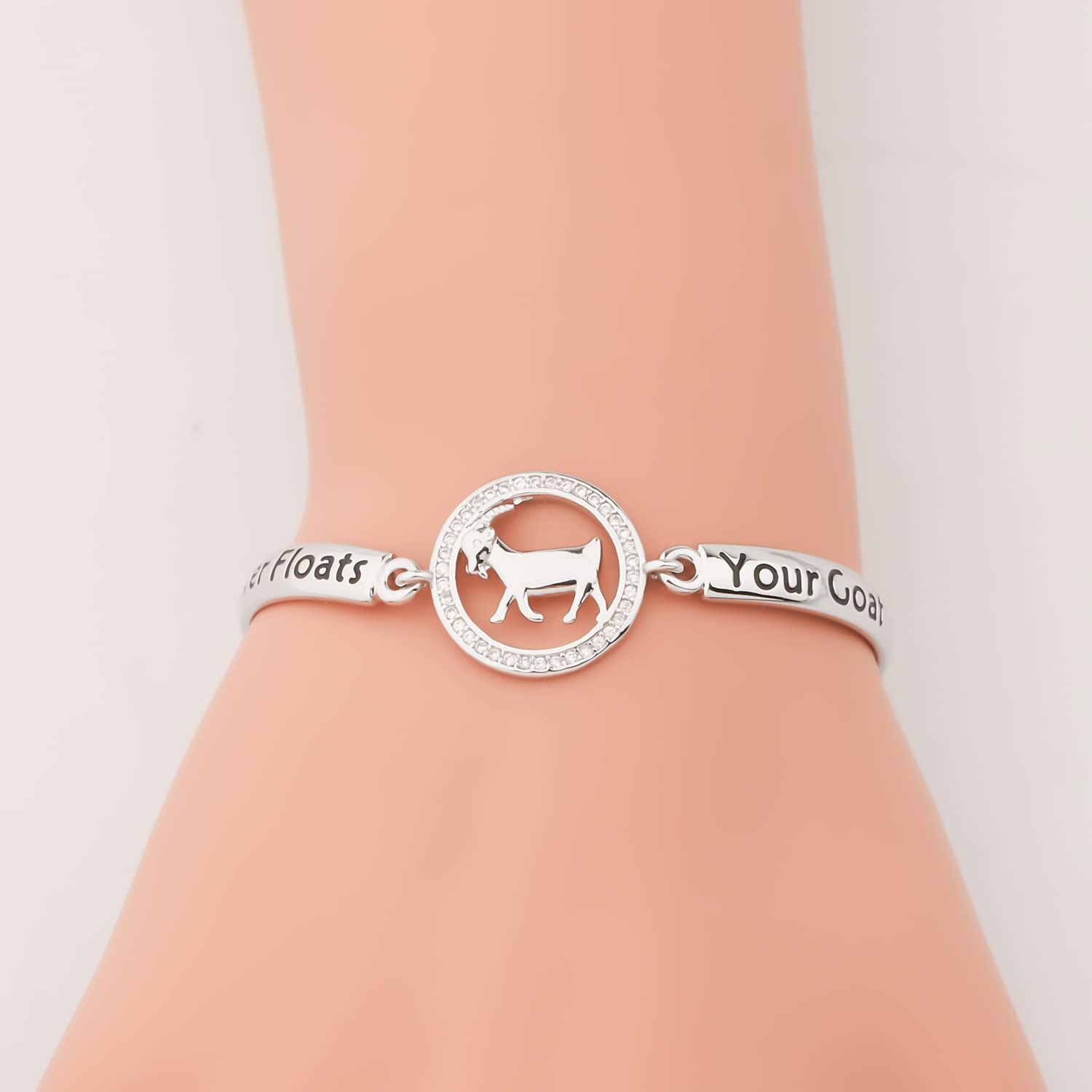 LQRI Goat Lover Gift Whatever Floats Your Goat Bracelet Pet Goat Gift Farm Farmer Gift Crazy Goat Jewelry Gift (silver)