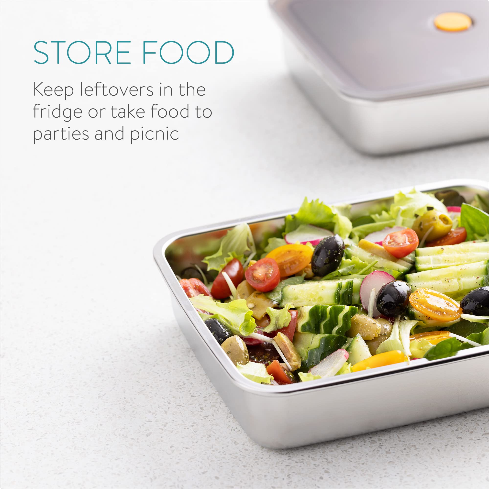 Navaris Stainless Steel Marinating Containers (Set of 2) - Metal Meat Marinade Container with Lid - Dishwasher Safe Food Storage 9.3" x 7.5" x 2.2"