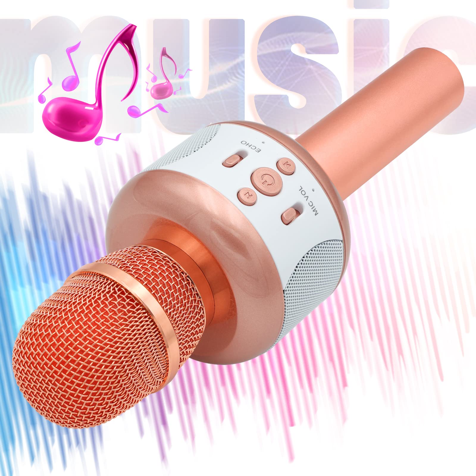 LEERON Microphone for Kids, Kids Microphone Adults Wireless Microphone Speaker, Fun Toy Microphone for Girls Boys,Portable Rechargeable Bluetooth Microphone for Home KTV, Birthday Party Decorations