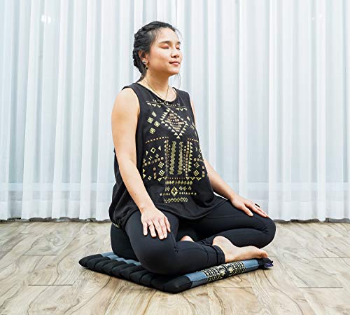 Leewadee Meditation Cushion Set β 1 Small Zafu Yoga Pillow and 1 Small Roll-Up Zabuton Mat Filled with Kapok, Blue