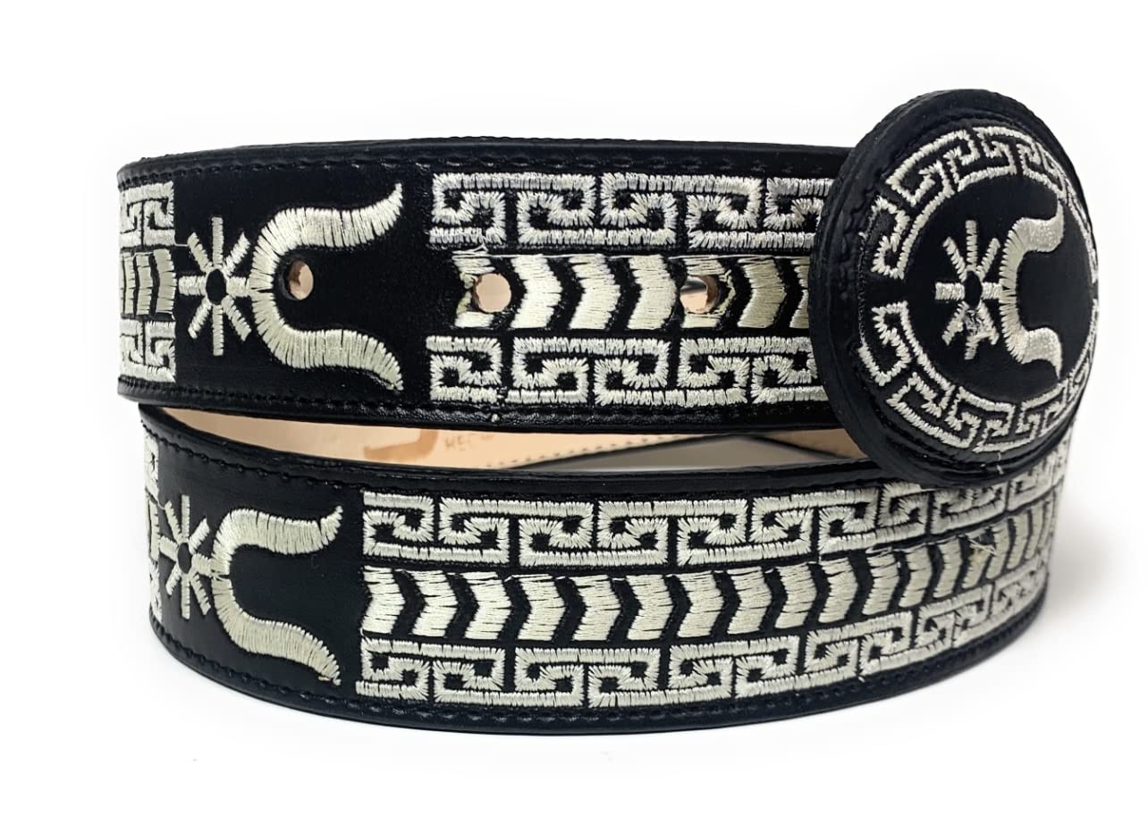 Men's Black western Embroidered Charro Belt, Cinto Charro Vaquero Bordado (44)
