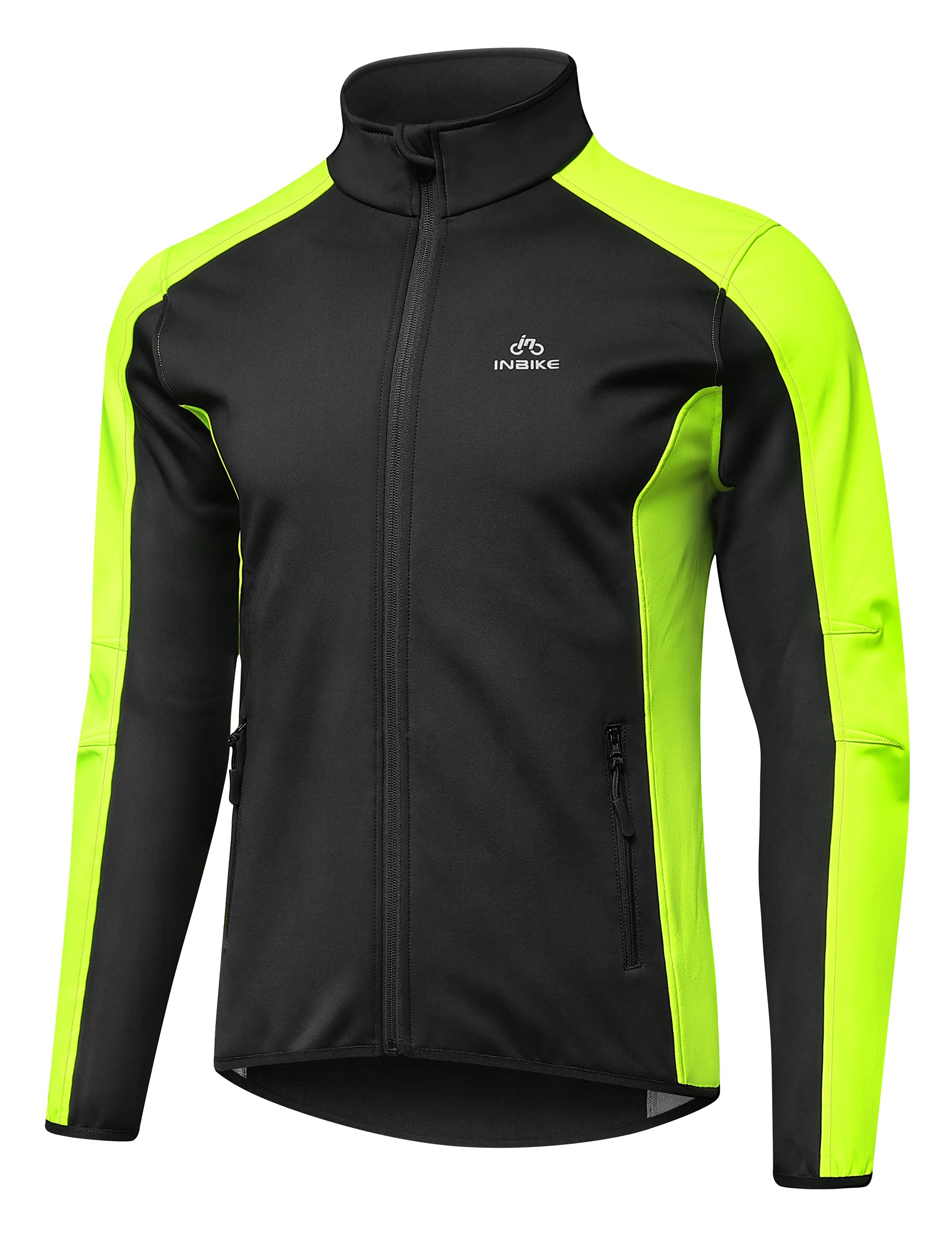 INBIKE Cycling Jacket for Men Running Biking Jackets Mens Windbreaker Reflective Windproof Fleece Lined Cold Weather Black Green Large