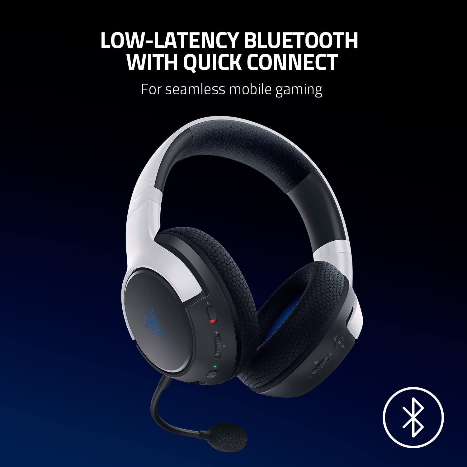 Razer Kaira Dual Wireless Gaming Headset for PS5, PC, Mobile, PS4: Triforce 50mm Drivers - HyperClear Cardioid Mic - 2.4GHz and Bluetooth w/SmartSwitch - EQ Toggle - White/Black (Renewed)