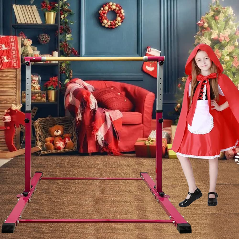 Peakpath Foldable&Moveable Gymnastics Kip Bar, Updated Expandable Home Gym Equipment for Kids Junior,Strong Fiberglass Rail, Adjustable Height 3'-5' Gymnastics Bar,300lbs Weight Limit