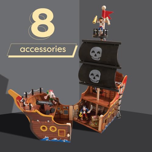 KidKraft Adventure Boundâ˘: Wooden Pirate Ship Play Set with Lights and Sounds, Pirate Figures, 8 Pieces Included, Gift for Ages 3+
