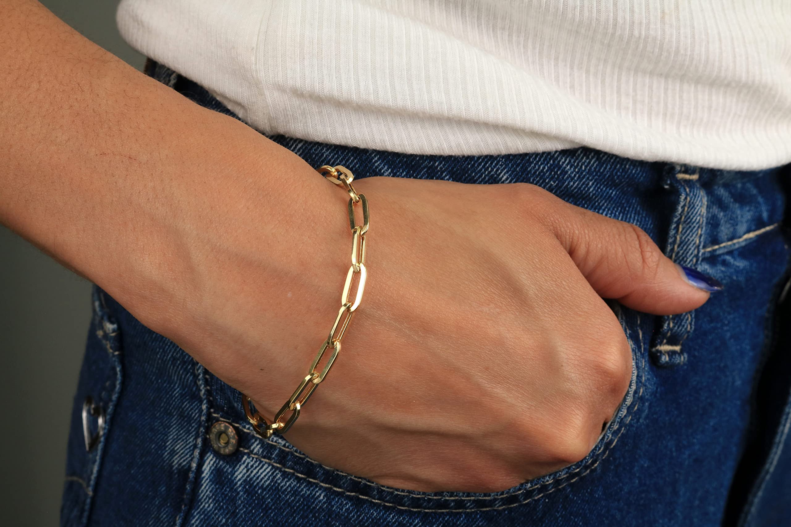 Nuragold 10k Yellow Gold 6mm Paperclip Elongated Rolo Cable Link Chain Bracelet, Womens Jewelry Lobster Clasp 7" 7.5" 8"