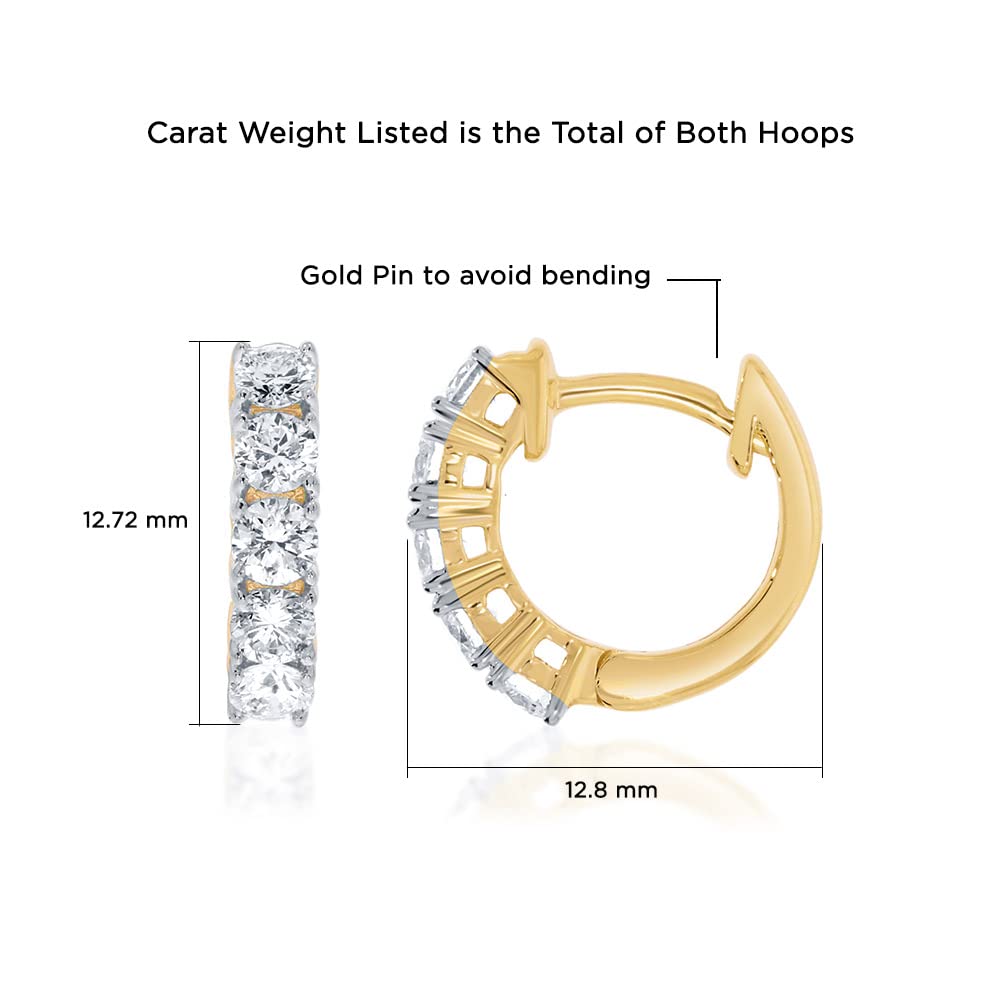 La Joya 1CT Lab Grown Diamond Earrings for Womens | Real 925 Sterling Silver Plated Yellow Gold Diamond Huggie Hoop Earrings | Ideal Gift for Her