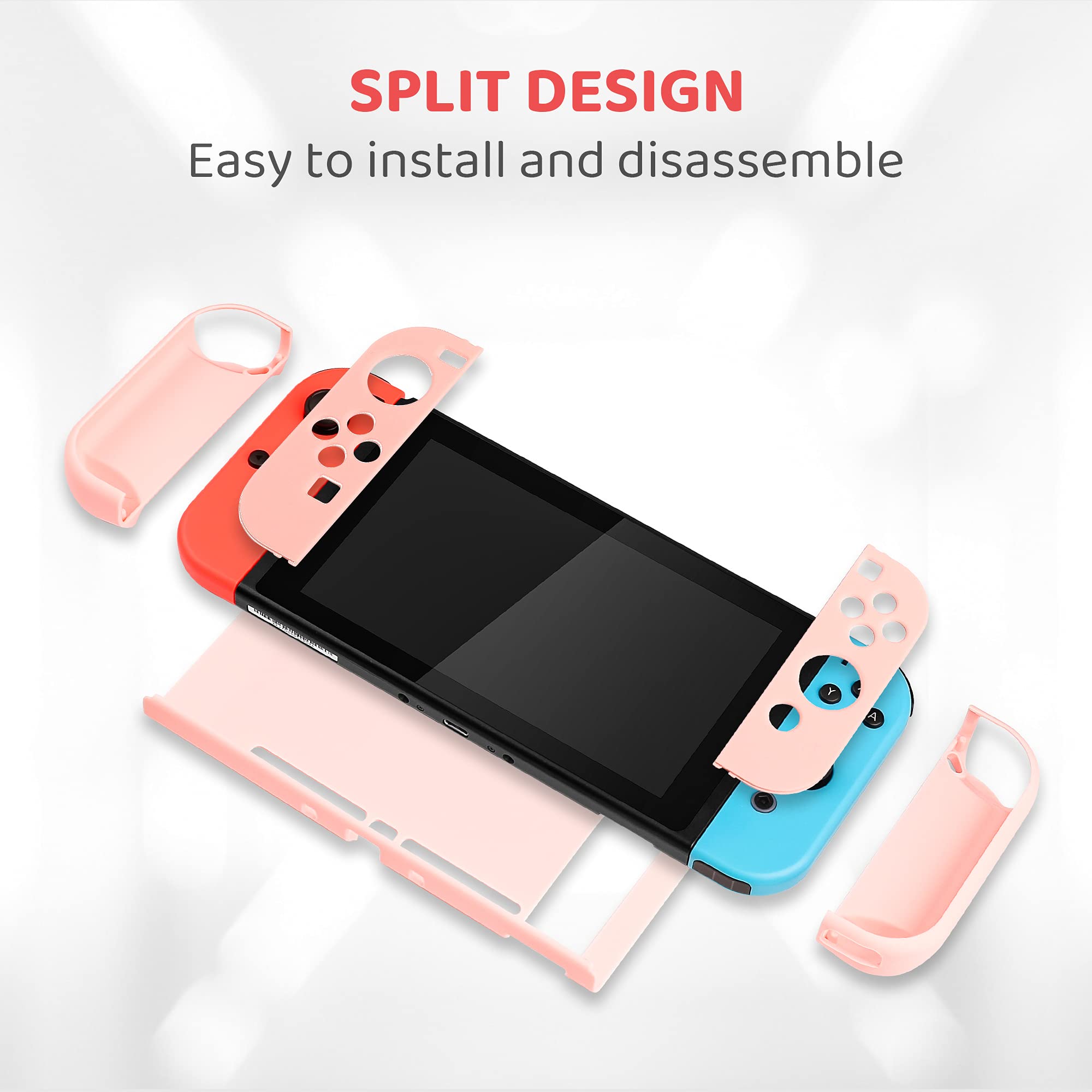 LASTYAL Protective Cover Case for Nintendo Switch, Sakura Pink Hard Shell Case Compatible with Switch and Joycon Controller with 2 Screen Protector and 4 Thumb Caps