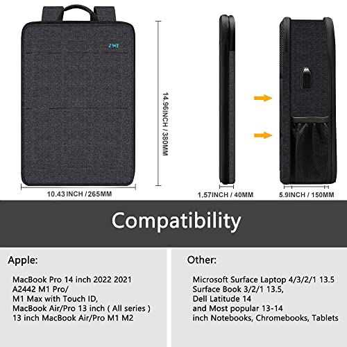 ZINZ Slim & Expandable Laptop Backpack Water Resistant Backpack Travel Backpack Compatible with All Model MacBook Air/Pro 13-14 inch XPS 13 Surface 13.5" and Most 13-14 inch NoteBooks,Black