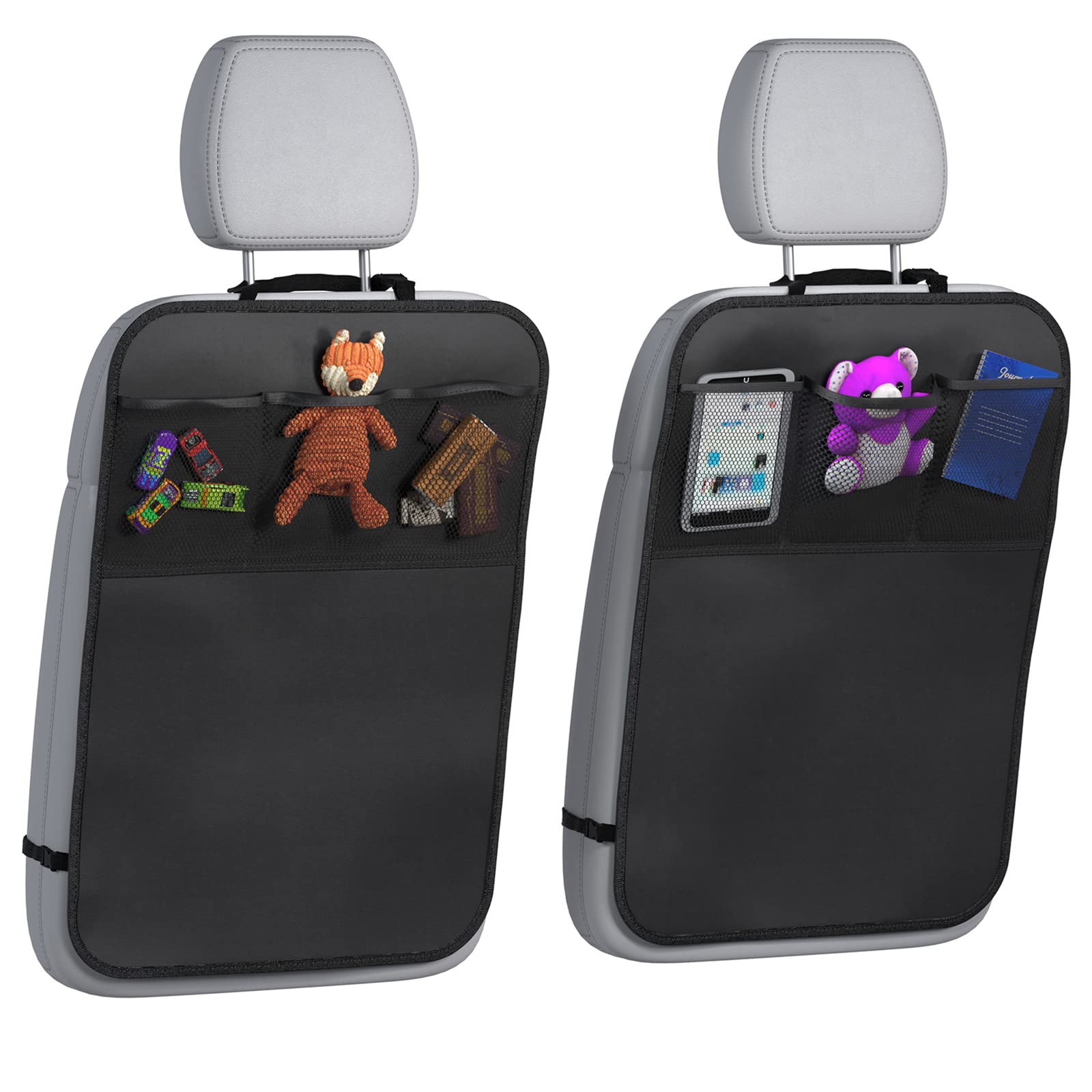 lebogner Back Seat Cover for Kids + 3 Pocket Storage Organizer, 2 Pack X-Large Waterproof Kick Mats Backseat Protector, Car Seat Back Protectors for Vehicles to Protect from Dirt, Mud & Scratches