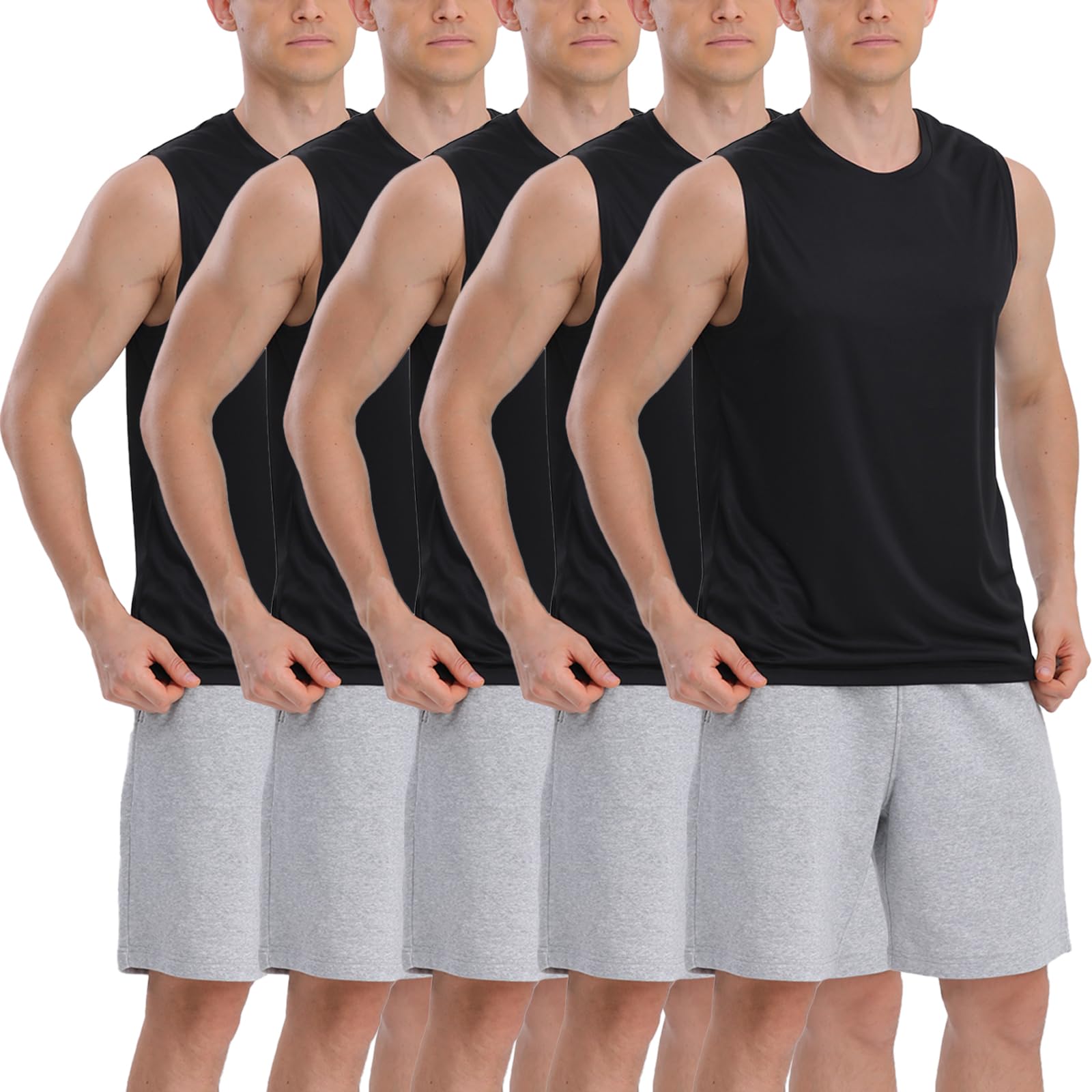 Mens 4-Pack Crew Short Sleeve Active Quick Dry T-Shirts, Athletic Running Gym Workout Sports Tee Shirts for Men (Black/Black/Royle Blue/Light Grey, S)