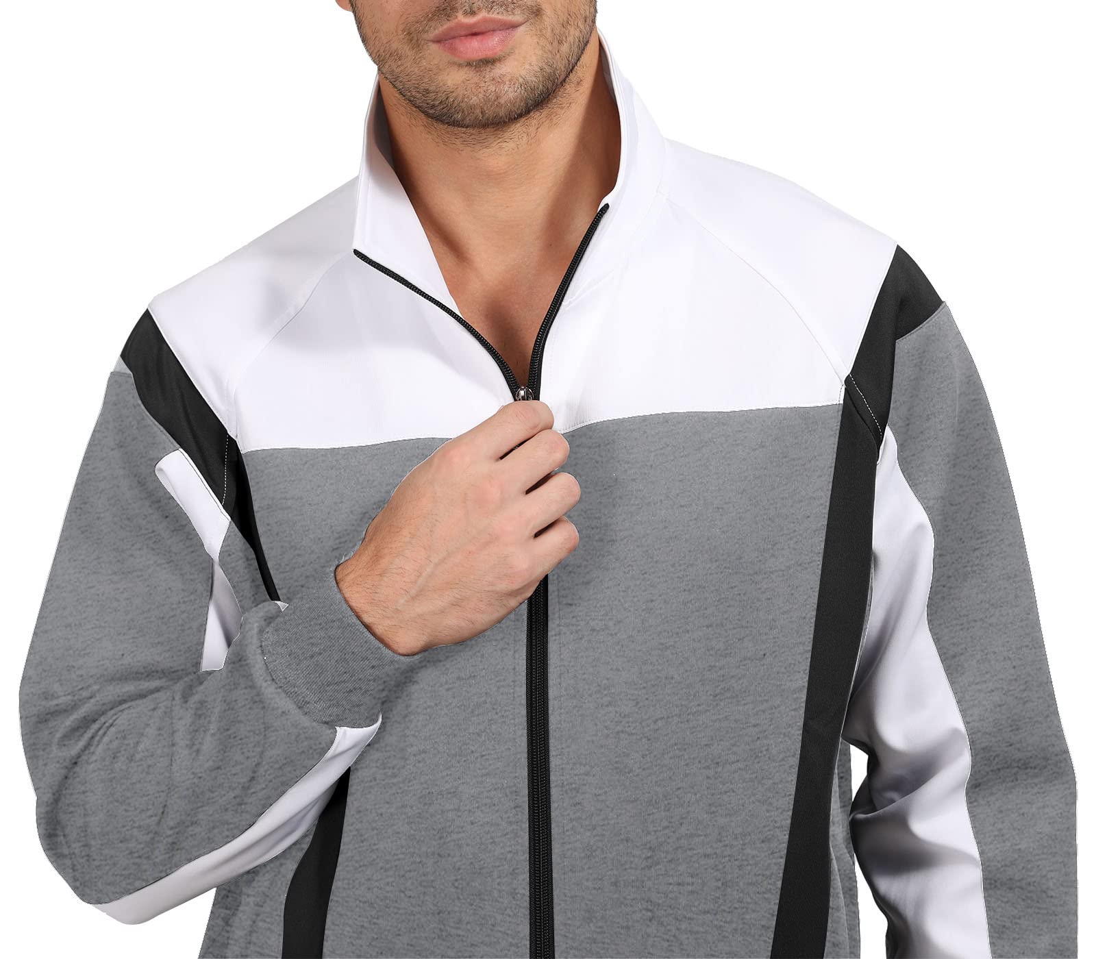 November's Chopin Men's Tracksuit 2 Piece Sports Sweatsuit Sets Casual Jogging Athletic Suits for men Grey Black Large