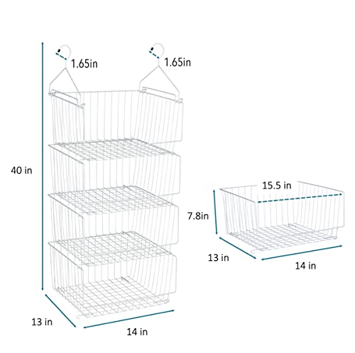 Tu-Pa Large 4 Tier Hanging Closet Organizer, Closet Organizers and Storage, Fruit Basket, Closet Organizer System, 4 Wide Metal Wire Bins, 2 Hangers and 4 S Hooks, Heavy Duty, No Assembly Required