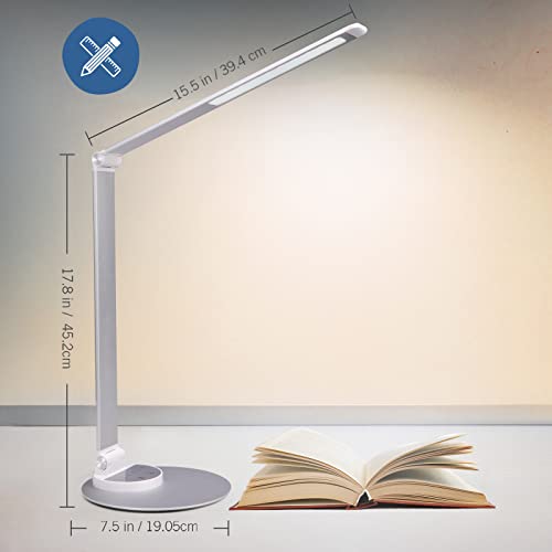 LED Desk Lamp, Dimmable Table Lamp Reading Lamp with USB Charging Port, 18 Lighting Modes,Memory Function, Sensitive Control, Aluminum Alloy Eye-Caring Office Lamp (Silver)