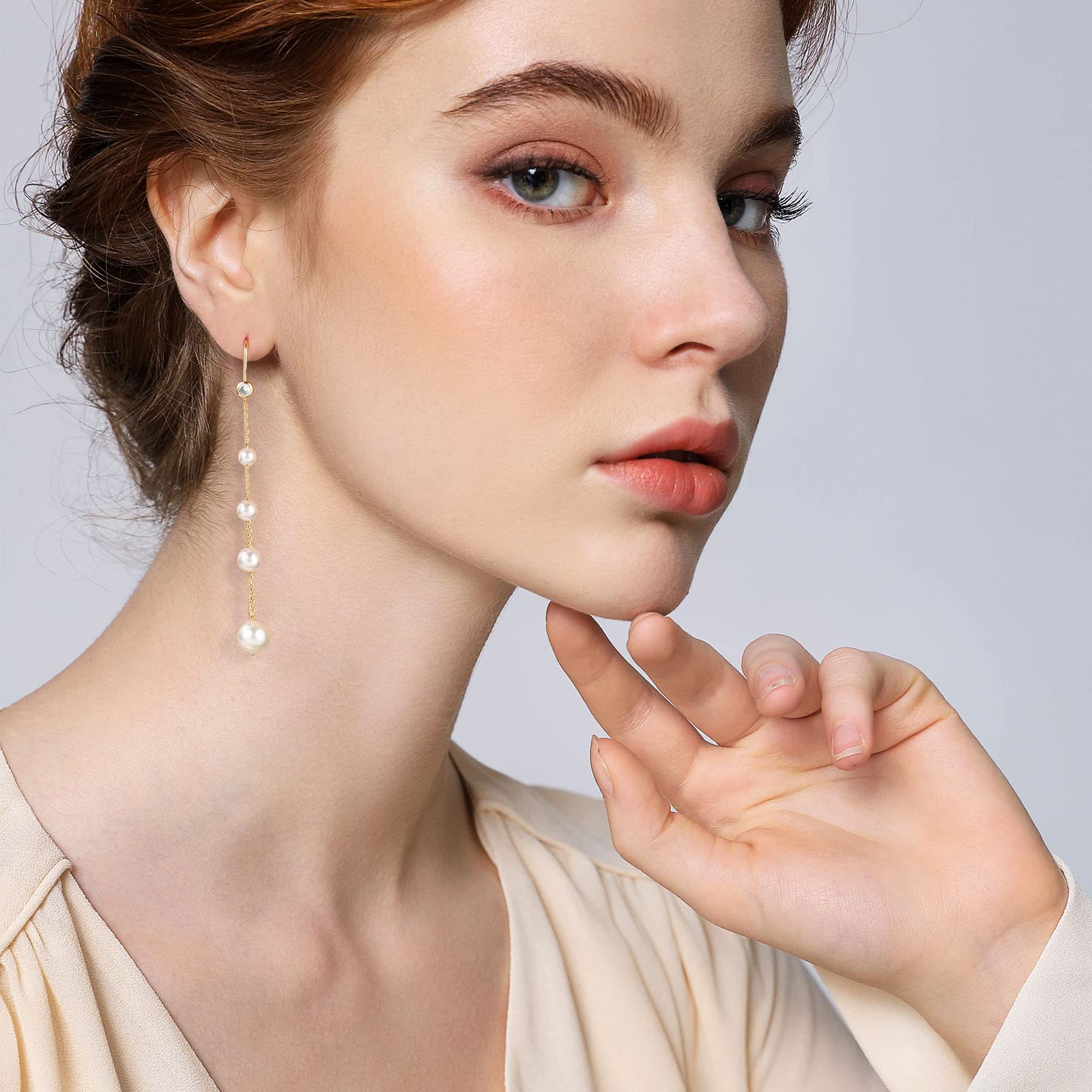 Pearl Threader Earrings for Women, 18k Gold Plated Long Drop Earrings Dangle Tassel Chain Statement Jewelry