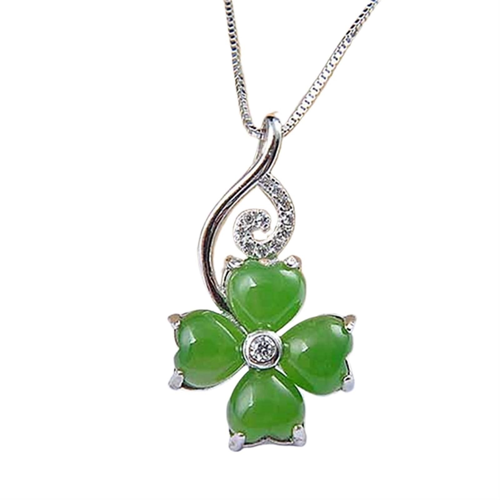 LSCZSLYH Classic Jade Green Clover Ring For Lady Anniversary Accessories Gift Fashion 925 Sterling Silver Ring Women Jewelry Adjustable (Gem Color : Ring)