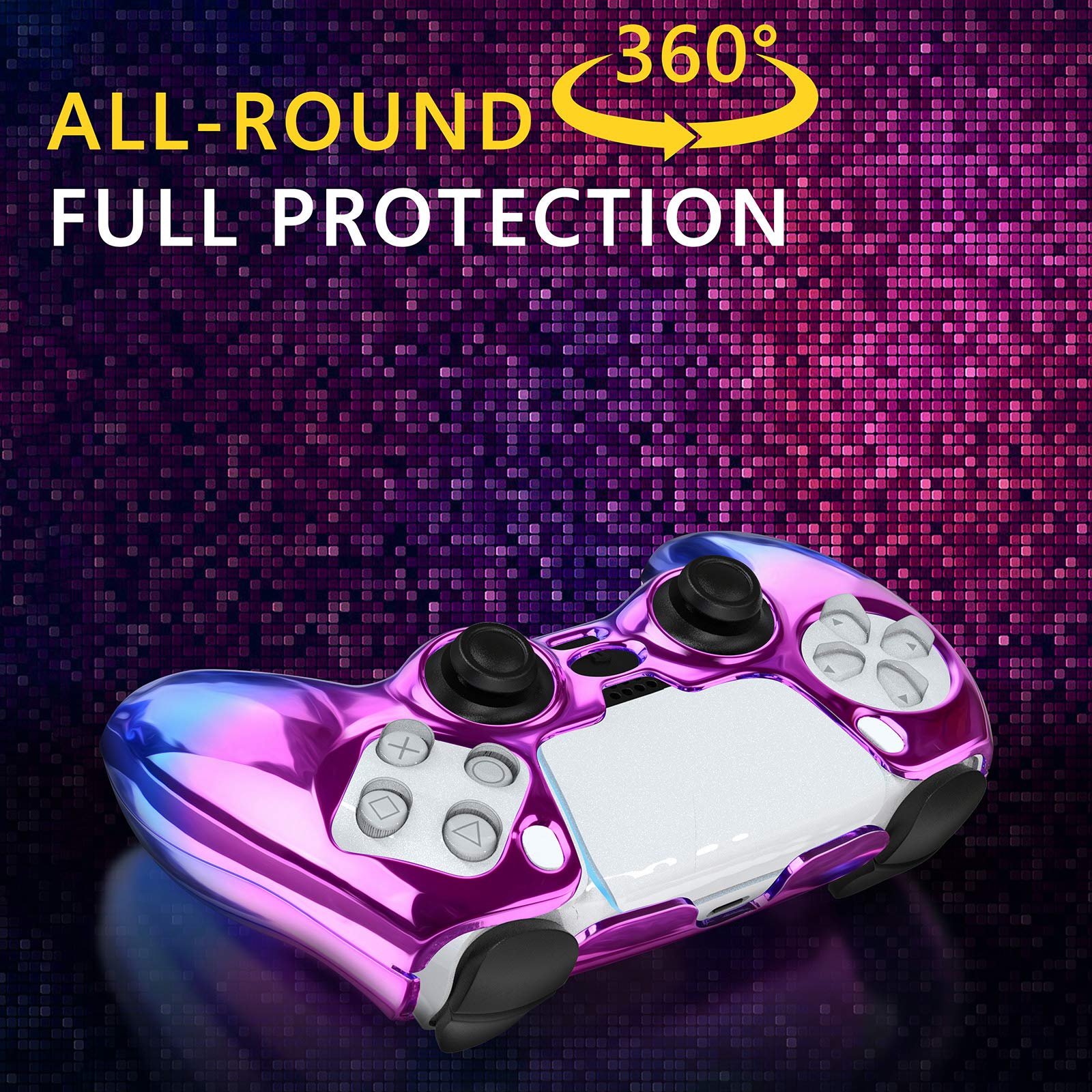 Linkidea PS5 Controller Cover Skins Protective Case Compatible with Playstation 5 DualSense Wireless Controller, Two-Color Gradient Faceplate Cover with 8 Thumb Grip Caps