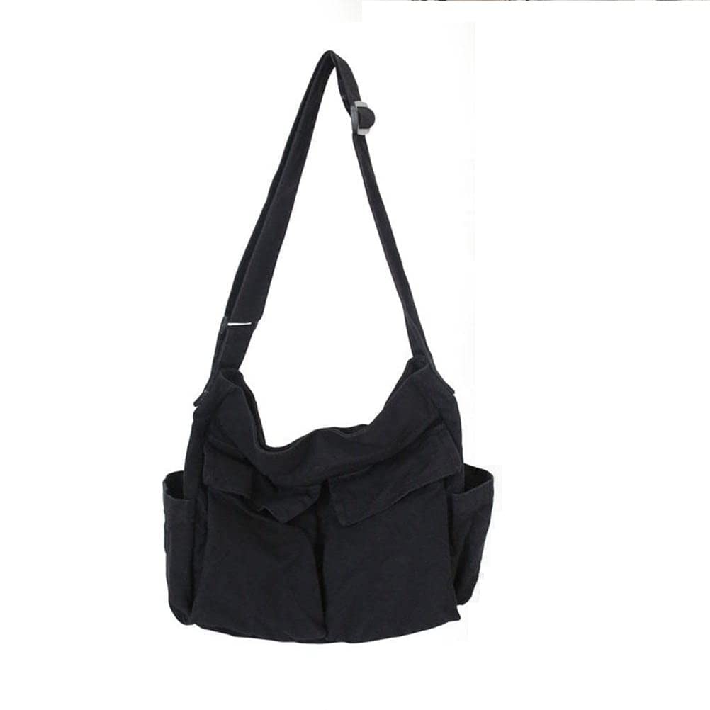 Messenger Bag Unisex Canvas Shoulder Bag Large Capacity Crossbody Bag with Multiple Pockets Vintage Hobo Shoulder Tote Bag (black)