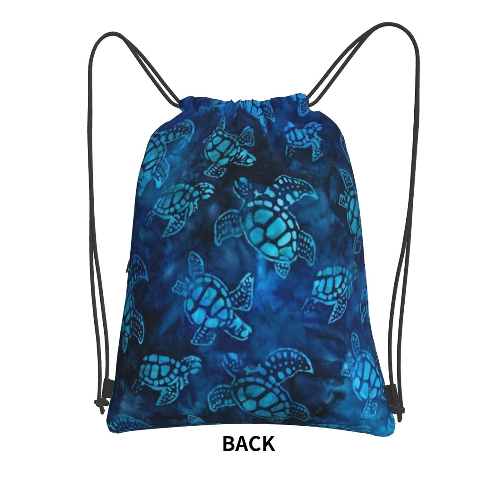 OVPSZFYO Cute Blue Sea Turtle Waterproof Drawstring Backpack Bag Gym for Women Men with Zipper Pocket Light Draw Sports String Back Beach Travel Cinch Sack One Size