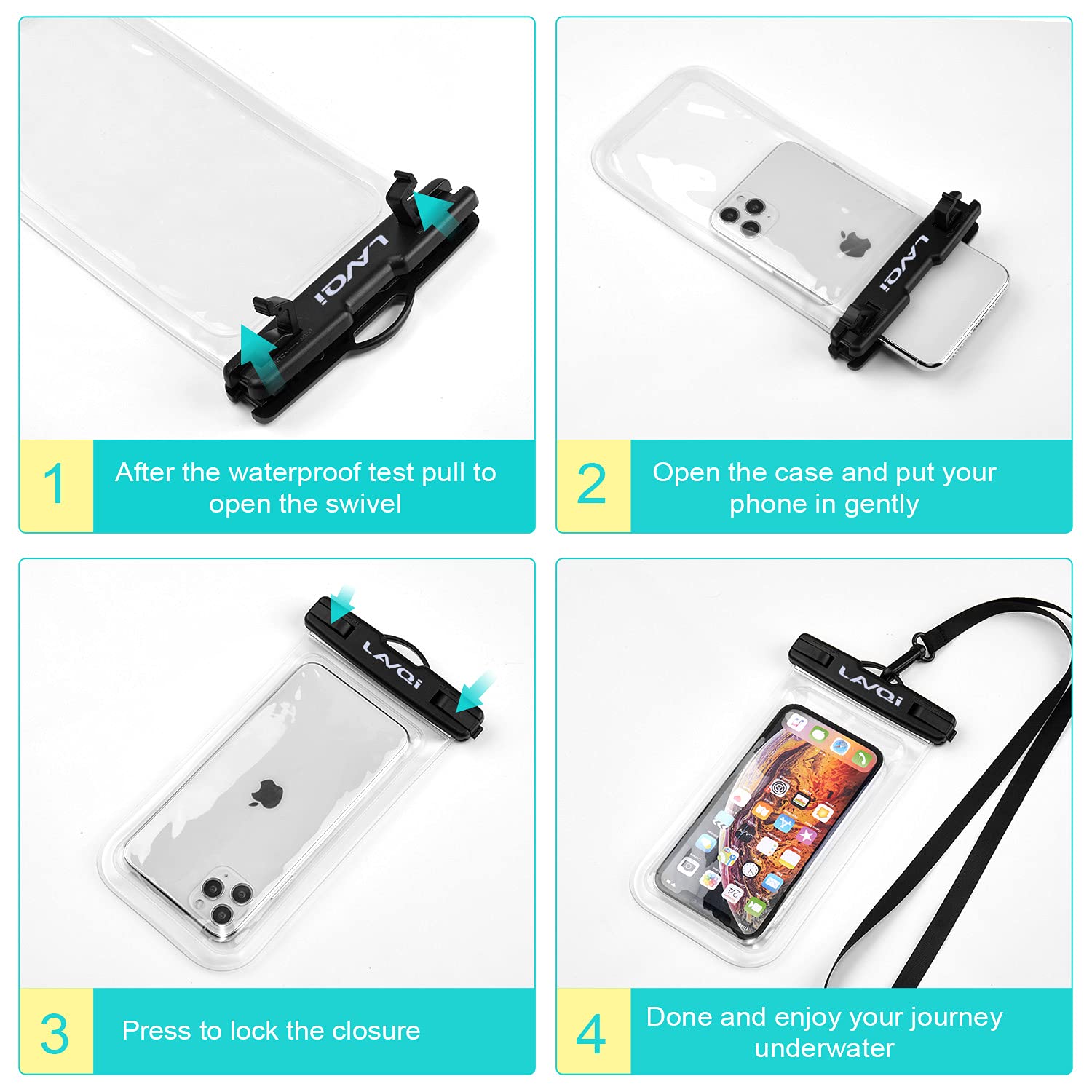 LANQI 2 Pcs Universal Waterproof Phone Pouch, Underwater Cellphone Waterproof Case for iPhone 13/12/11 Pro/11 Pro Max/XR/SE/XS/8 7 6S Plus, Samsung Galaxy, and Other Phones Up to 6.9''-Black