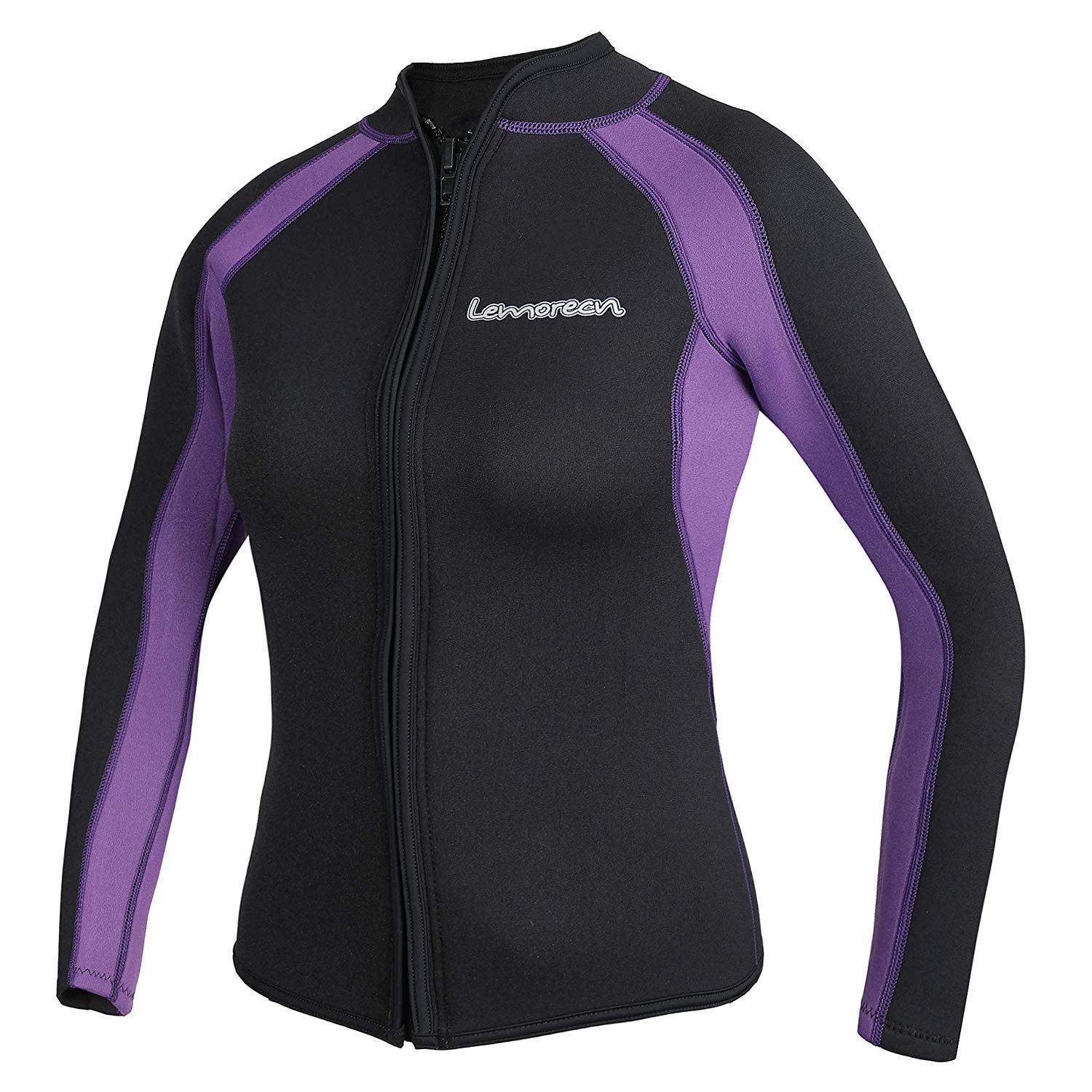 Lemorecn Women's 3mm Wetsuits Jacket Long Sleeve Neoprene Wetsuits Top(2041blackpurple10)