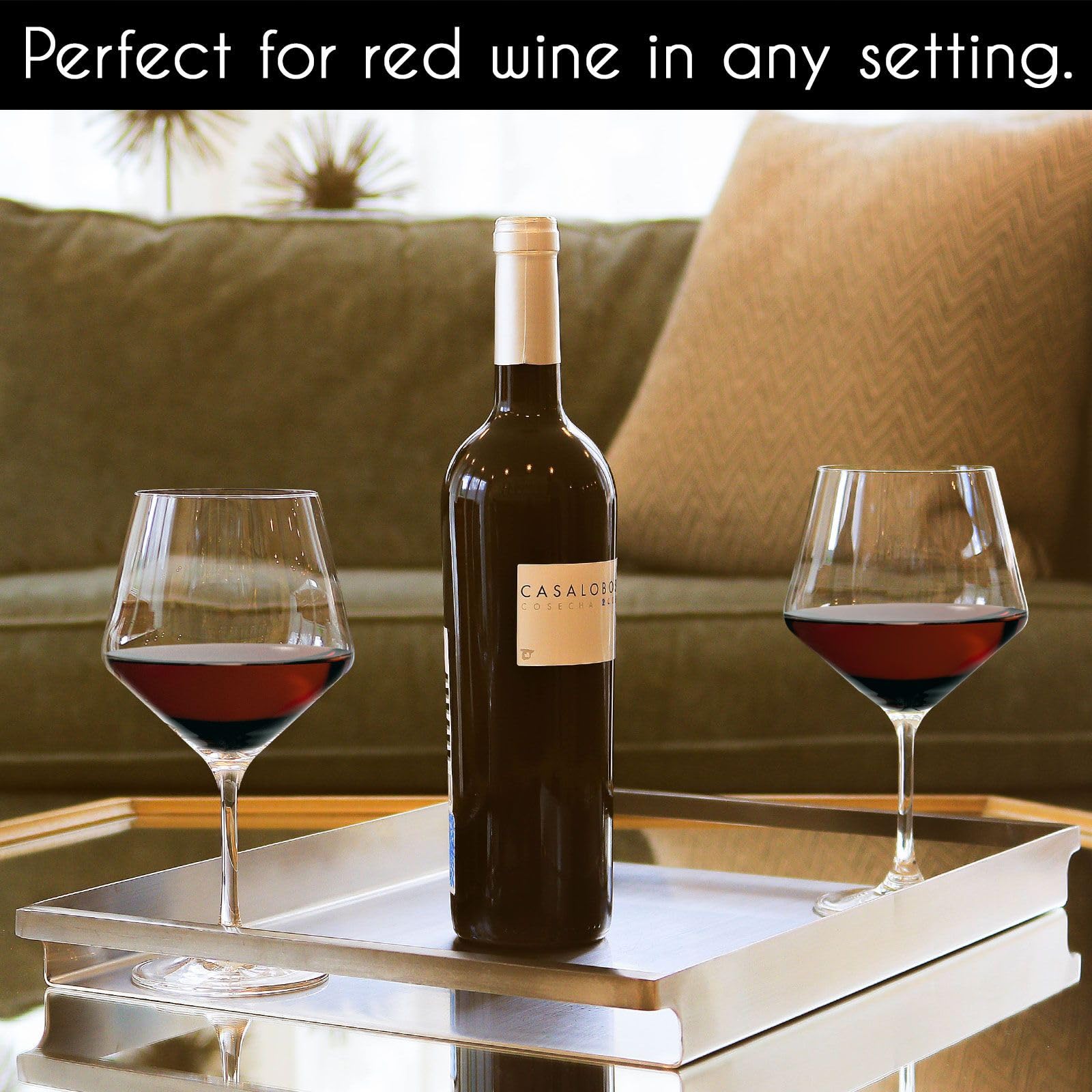 Mainstream Source Red Wine Glasses, Modern Renaissance Collection – Contemporary European Style Crystal Wine Glasses with Long Stems, Lead-Free (23.5 oz, Set of 4)