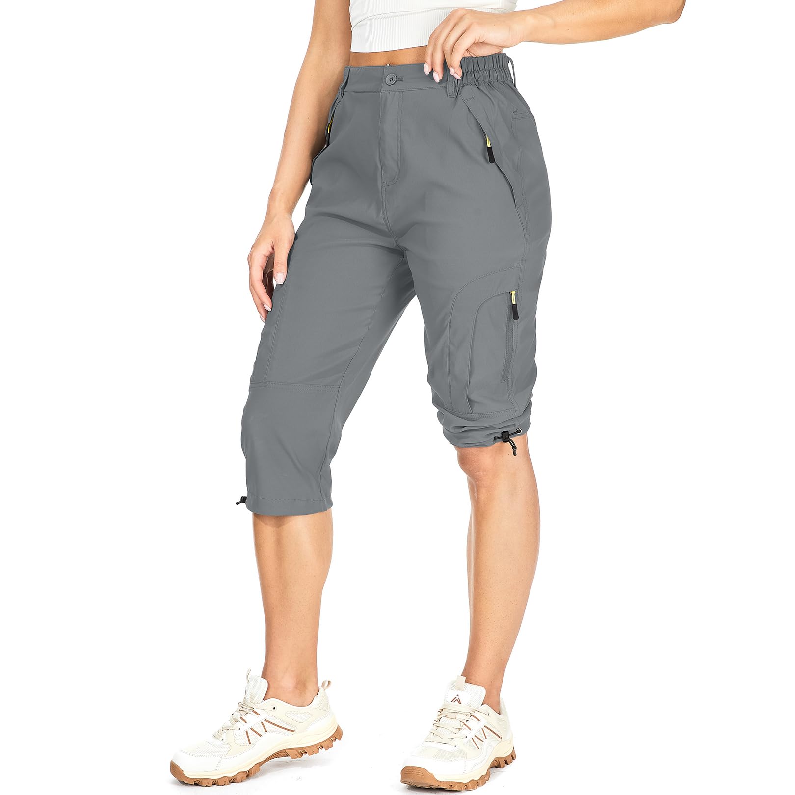 linlon Women's Quick Dry Cargo Shorts,Outdoor Casual Straight Leg Capri Long Shorts for Hiking Camping Travel (Grey, 8)
