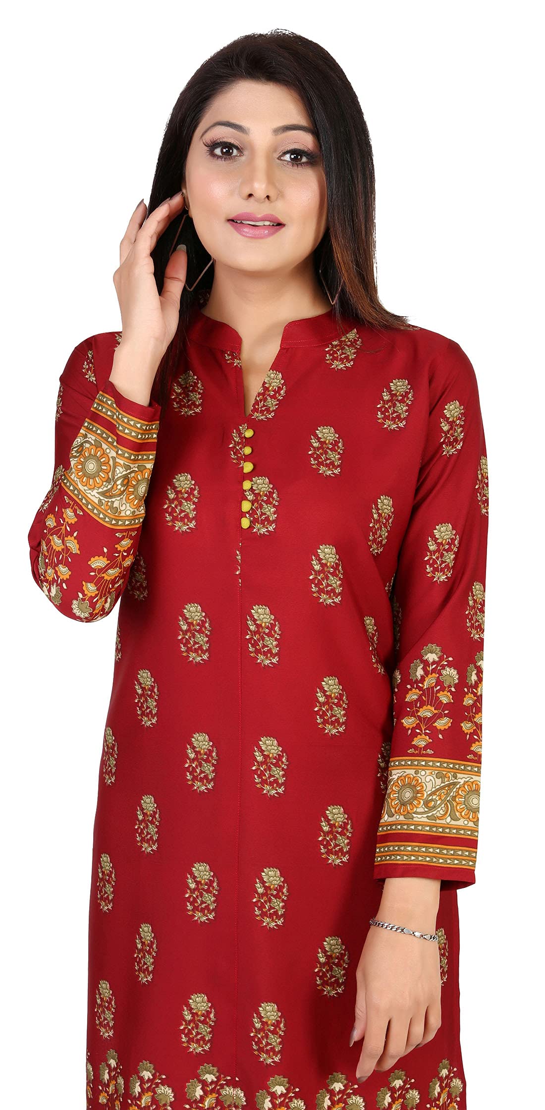 Indian Kurtas for Women Long Kurti Tunic Tops (Maroon, 4XL)