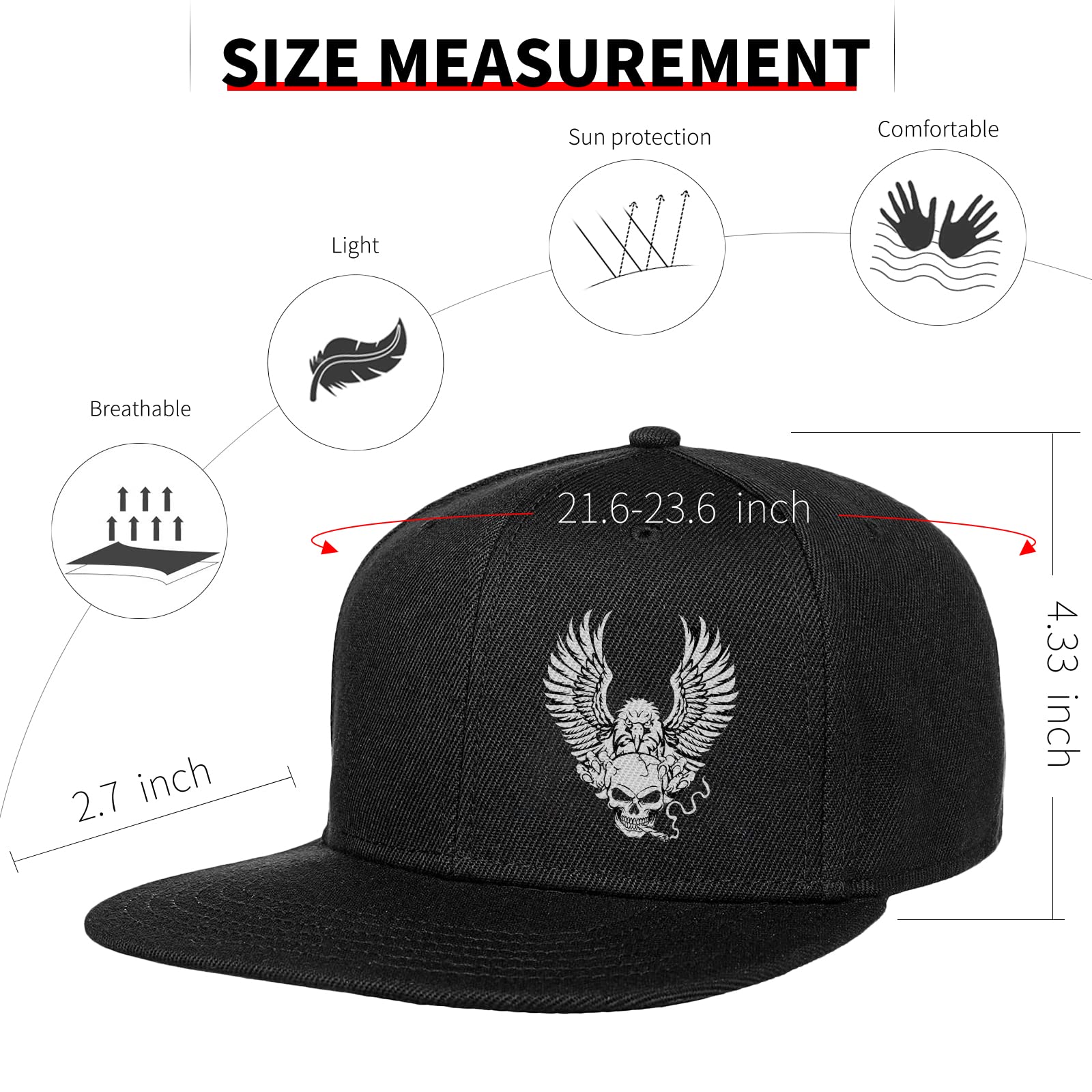 Negi Bald Eagle and Skeleton Item Black Trucker Hats for Men Snapback Hat, Old School Style Mens Hats Snapback Eagles Hat, Classic Skull Hats for Men Women Cap