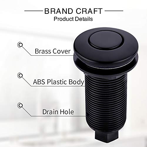 SINKINGDOM Garbage Disposal SinkTop Air Switch Kit with Long Button,Brass Made Cover,UL,Matte Black
