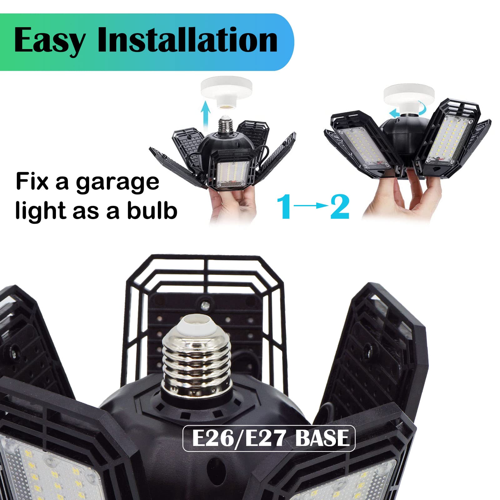 Mopzlink LED Garage Lights 2 Pack, 150W Garage Light 15000 Lumens with 5 Deformable Panels, Ceiling LED Shop Light, Garage Lighting Life-time Warranty