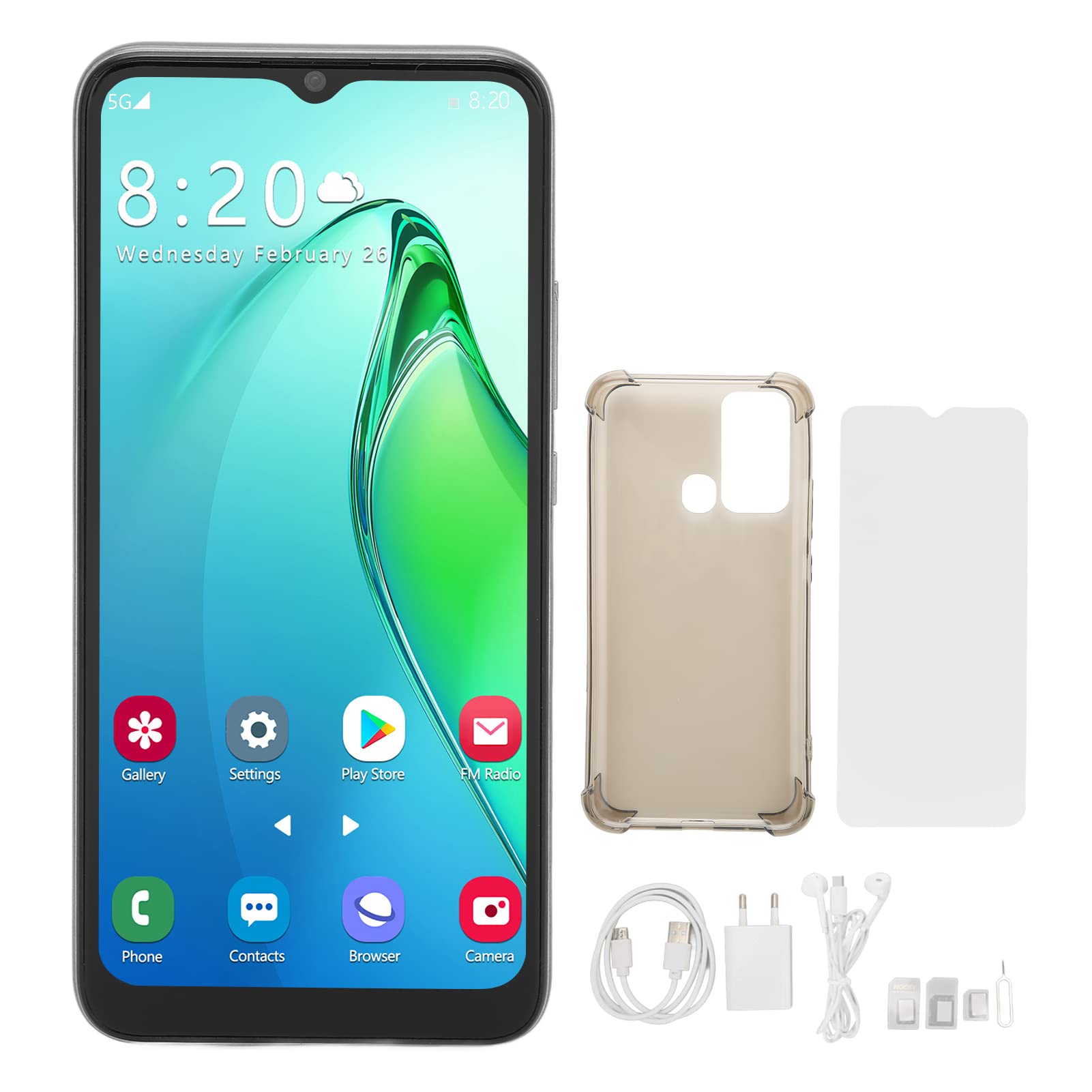 LANTRO JS Mobile Phone for Android 12, 6.5in 5G Network, 6GB RAM, 128GB ROM, Fingerprint & Face Unlock, Grey (EU Plug), Compatible with Smartphones