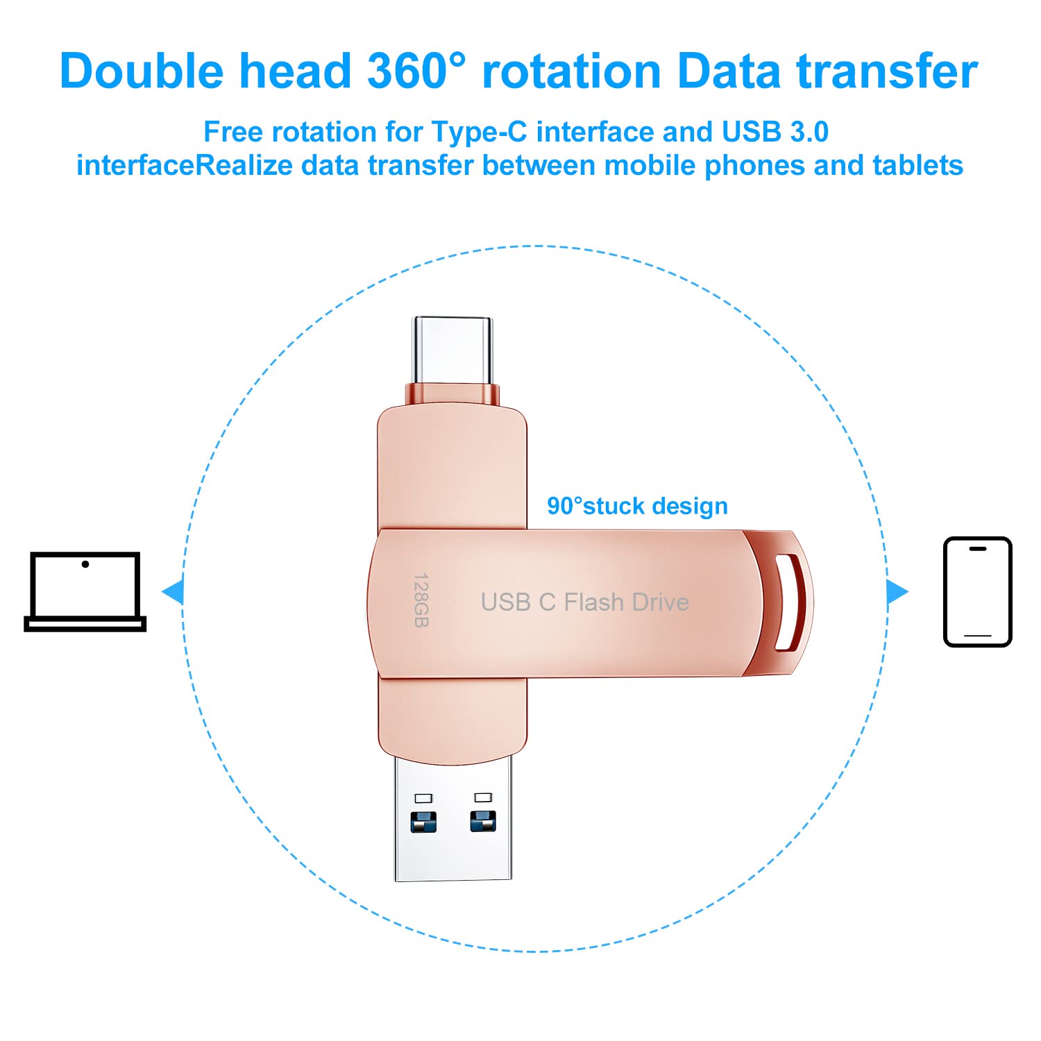 USB 128GB Flash Drive USB C Memory Stick for Android Photo Stick Thumb Drive Type C Drive Compatible Android Phone Tablet USB C Computer Pink 128GB