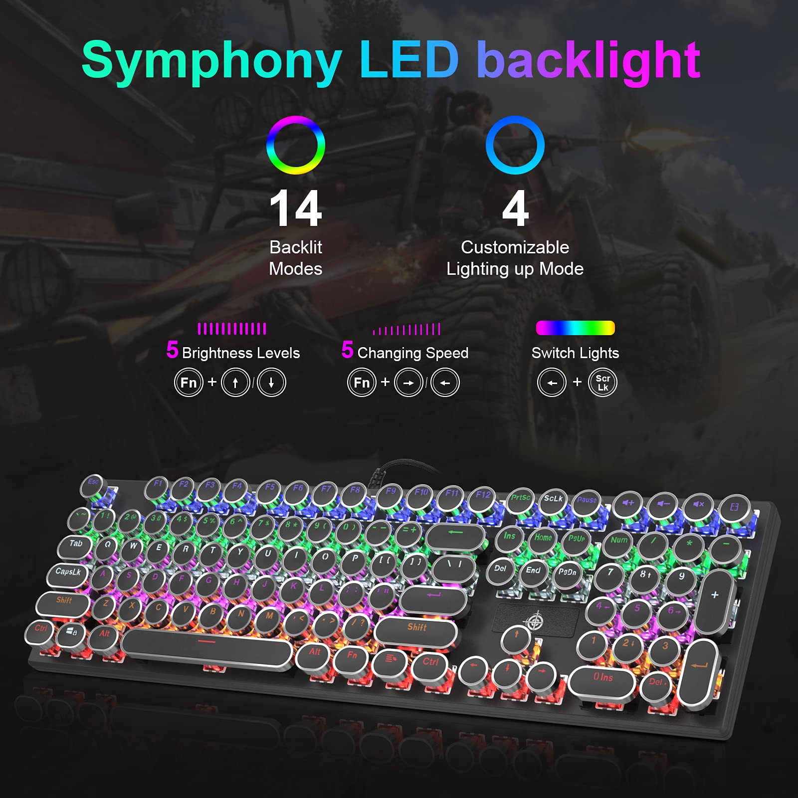 Mechanical Gaming Keyboard, Geeklin Rainbow LED Backlit Gaming Keyboard,USB Wired Mechanical Keyboard with Blue Switches for Desktop, Computer, PC(108 Keys, US Layout)