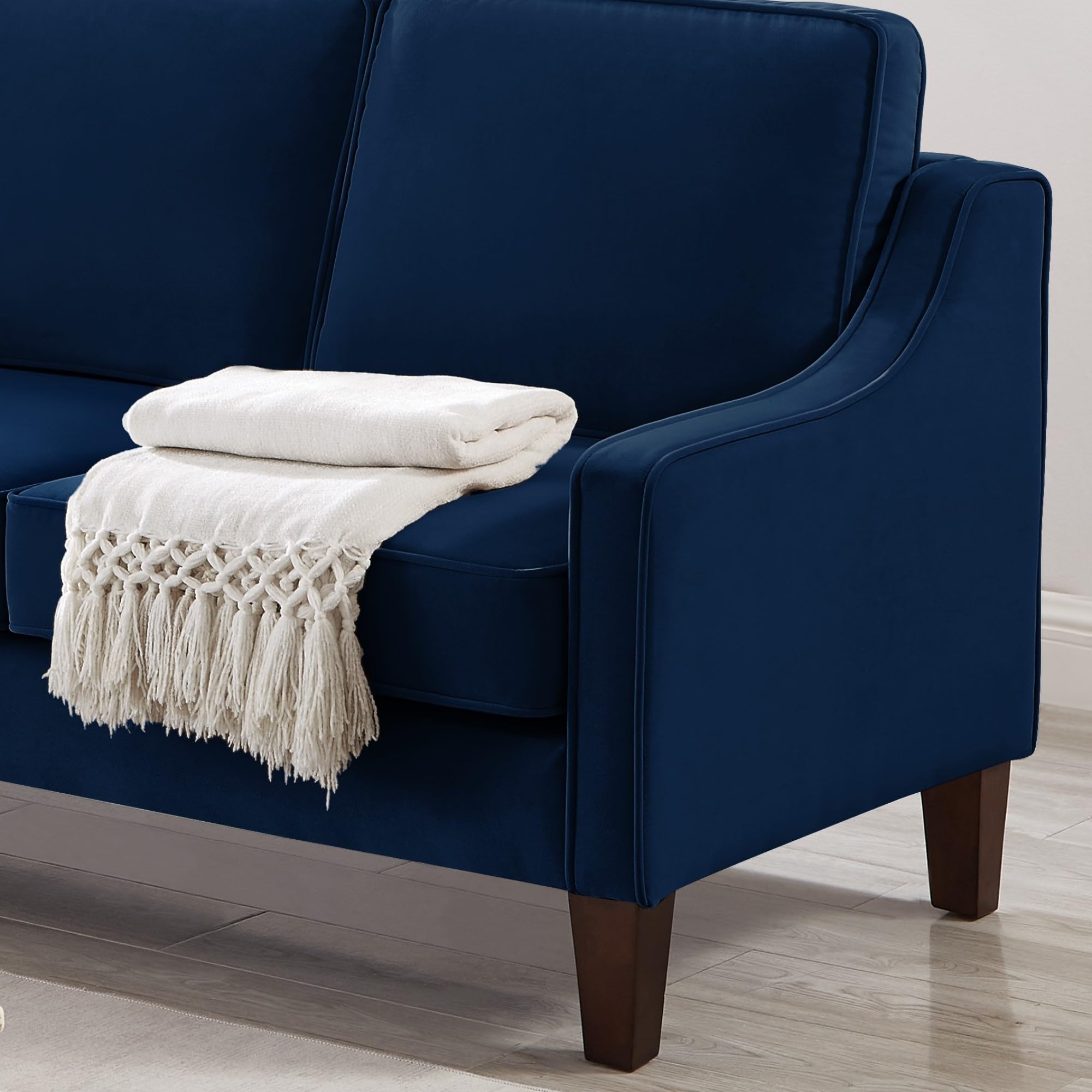 VZE Elegant Navy Loveseat Sofa with Wooden Legs - Modern Design for Living Room, Cozy Armrest, Easy Assembly