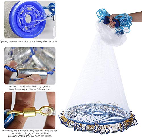 Lawaia Throw Net Saltwater Fishing Cast Net Fishing Cast Net Casting Nets Throw Cast Net Hand Throw Fishing Nets,Size 4FT/5FT/6FT/7FT/8FT/9FT/10FT/11FT/12FT Radius Monofilament-7FT