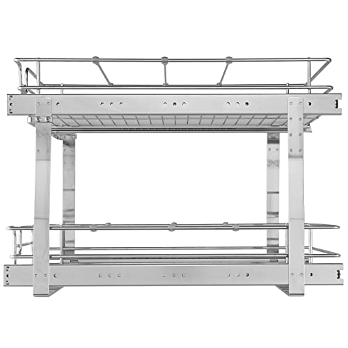 VEVOR 2 Tier 16"W x 21"D Pull Out Cabinet Organizer, Heavy Duty Slide Out Pantry Shelves, Chrome-Plated Steel Roll Out Drawers, Sliding Drawer Storage for Inside Kitchen Cabinet, Bathroom, Under Sink