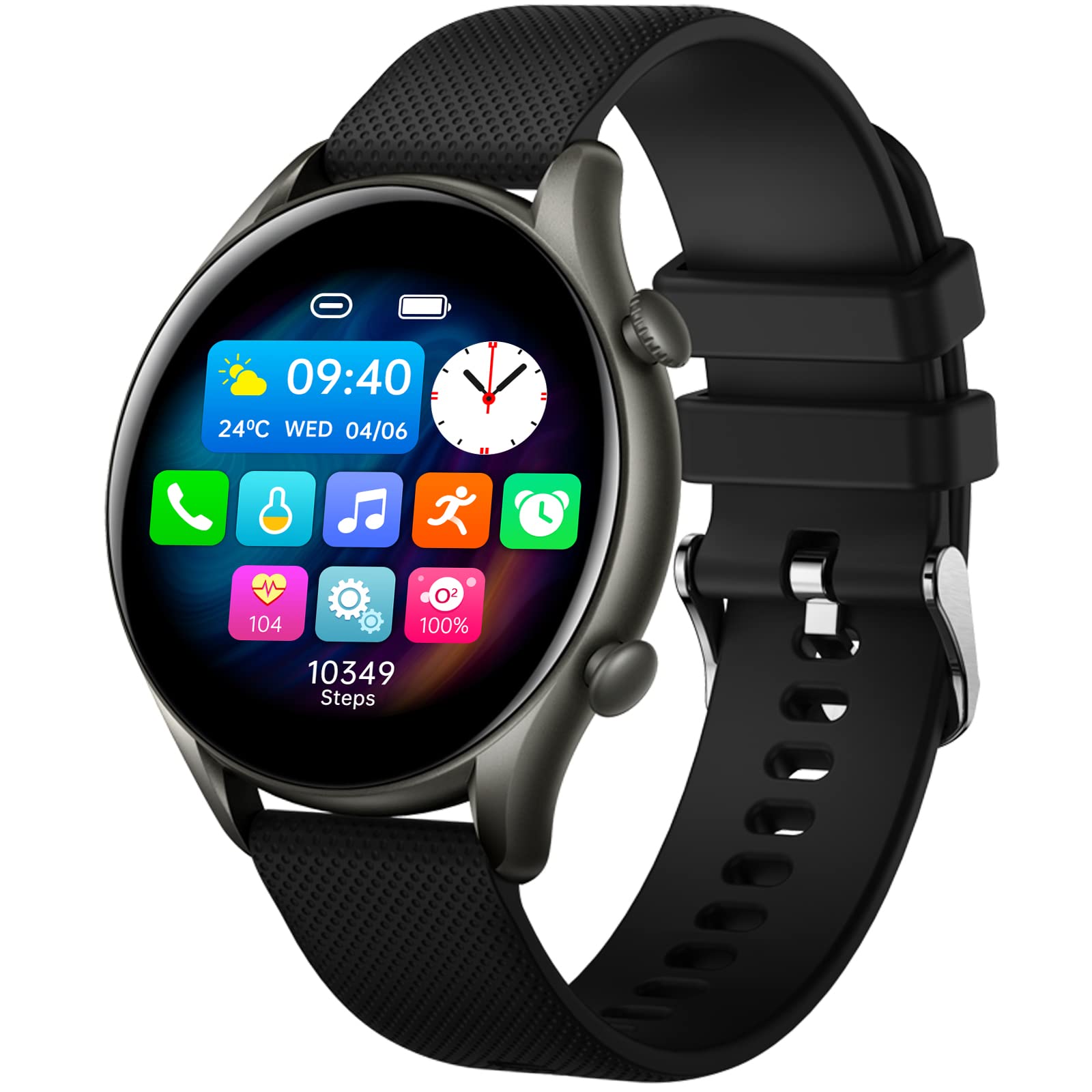 Smart Watch for Men 1.32” HD Touch Screen Fitness Tracker with Bluetooth Calls Step Counter Watch with Heart Rate Monitor Sleep Tracking Activity Trackers for iOS Android (Black)
