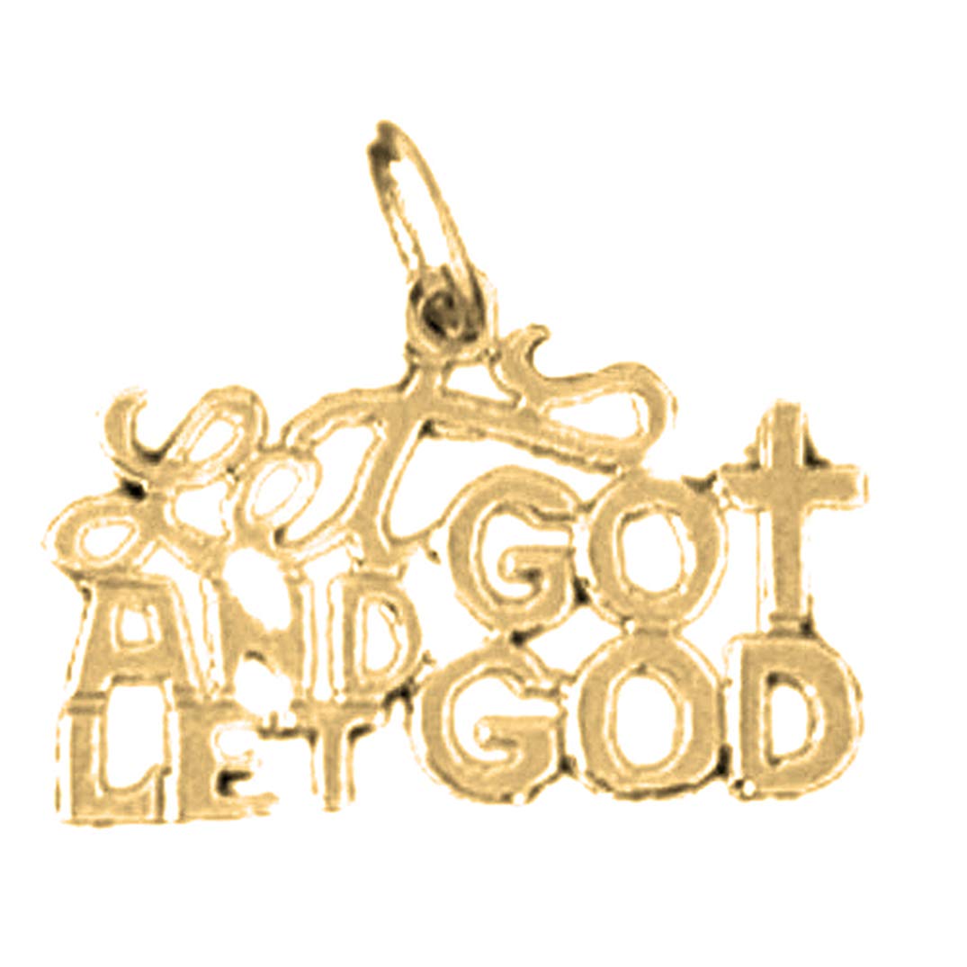 Jewels Obsession 14K Yellow Gold Let Go and Let God Saying Pendant - 15 mm