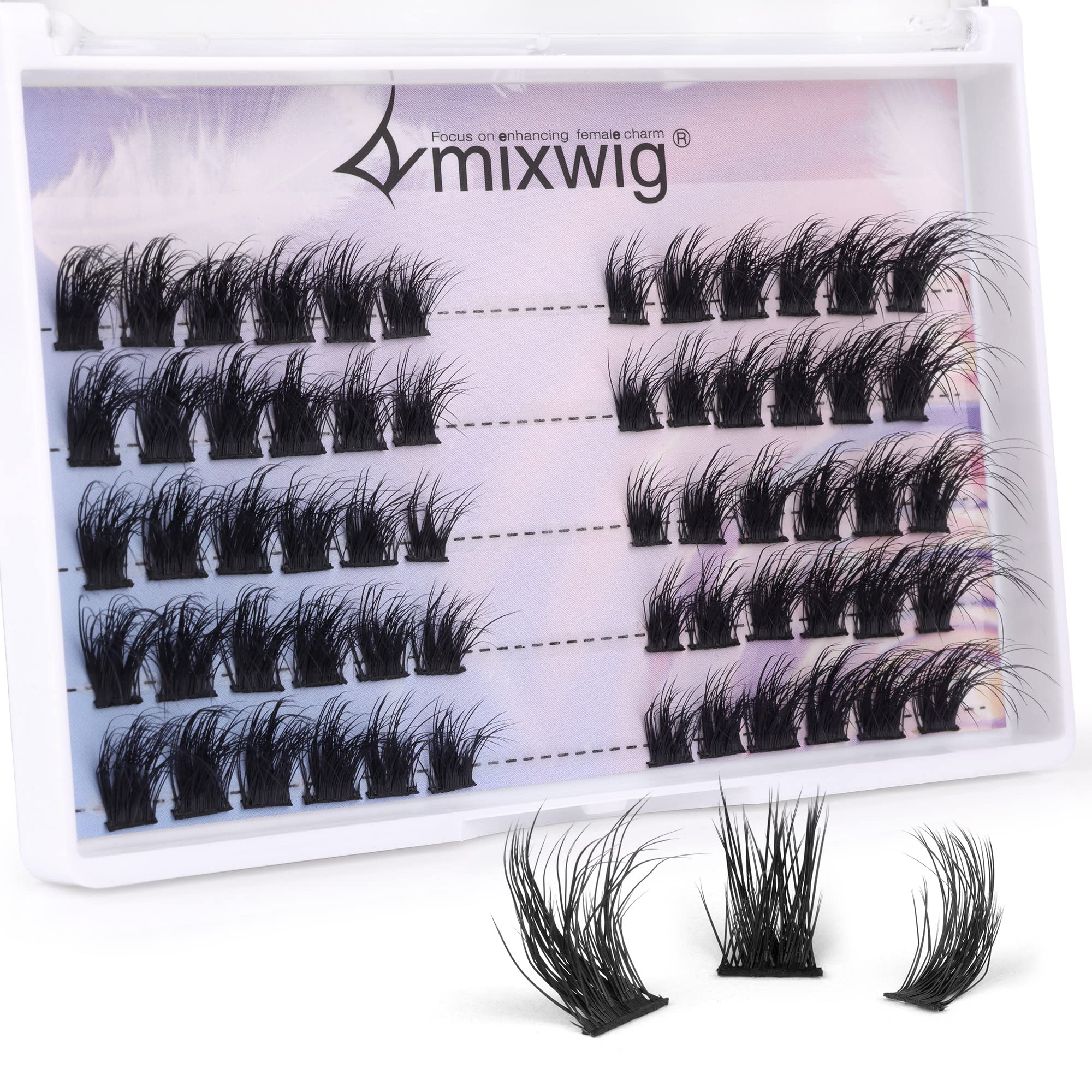 Lvmixwig Cluster Lashes Fluffy D Curl Cat Eye Lashes Dramatic Faux Mink Eyelashes Extensions Nartual look Individual Lashes DIY at Home 6D Volume False Eyelashes Flat Lashes, Black, 1.0 Count, 5Pack
