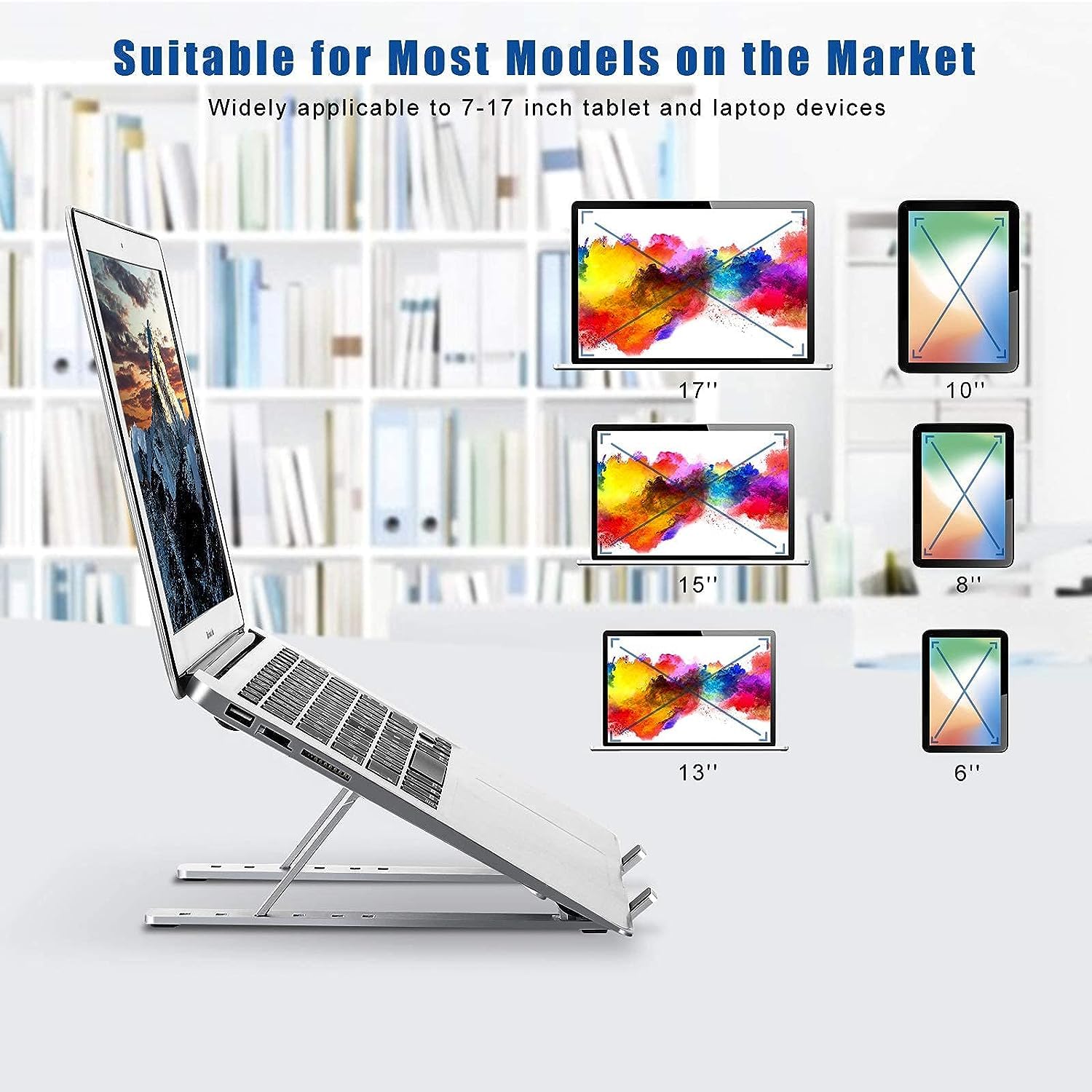 Laptop Stand Adjustable Computer Stand Aluminum Riser Holder Compatible with MacBook Air Pro, HP, Dell, More 10-15.6” Laptops Collapsible and Non-Slip Metal