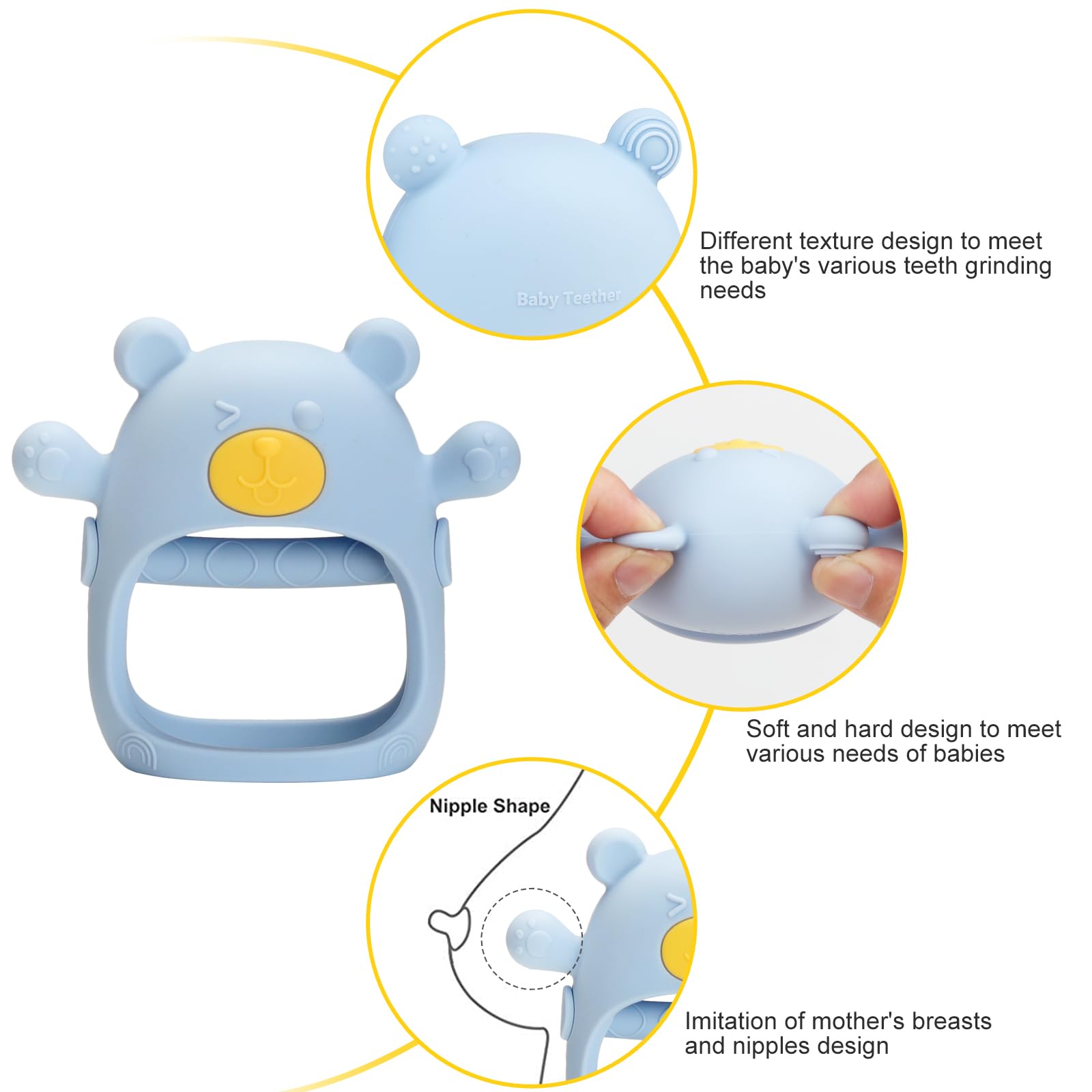 Never Drop Baby Teething Toy for 0-6 Month Infants, Dust-Proof Baby Chew Toys & Soothing Pacifier 2-in-1, Silicone Hand Teether for Babies 6-12 Months Sucking Needs, BPA Free