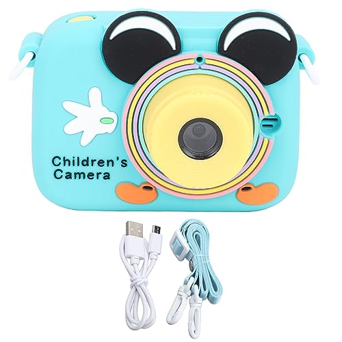 Kids Camera, Cute Cartoon Look HD Digital Video Camera with Silicone Protector, Front Rear Lens, Mini Digital Toddler Camera Toys Christmas Birthday Gifts for Boys and Girls (Blue)